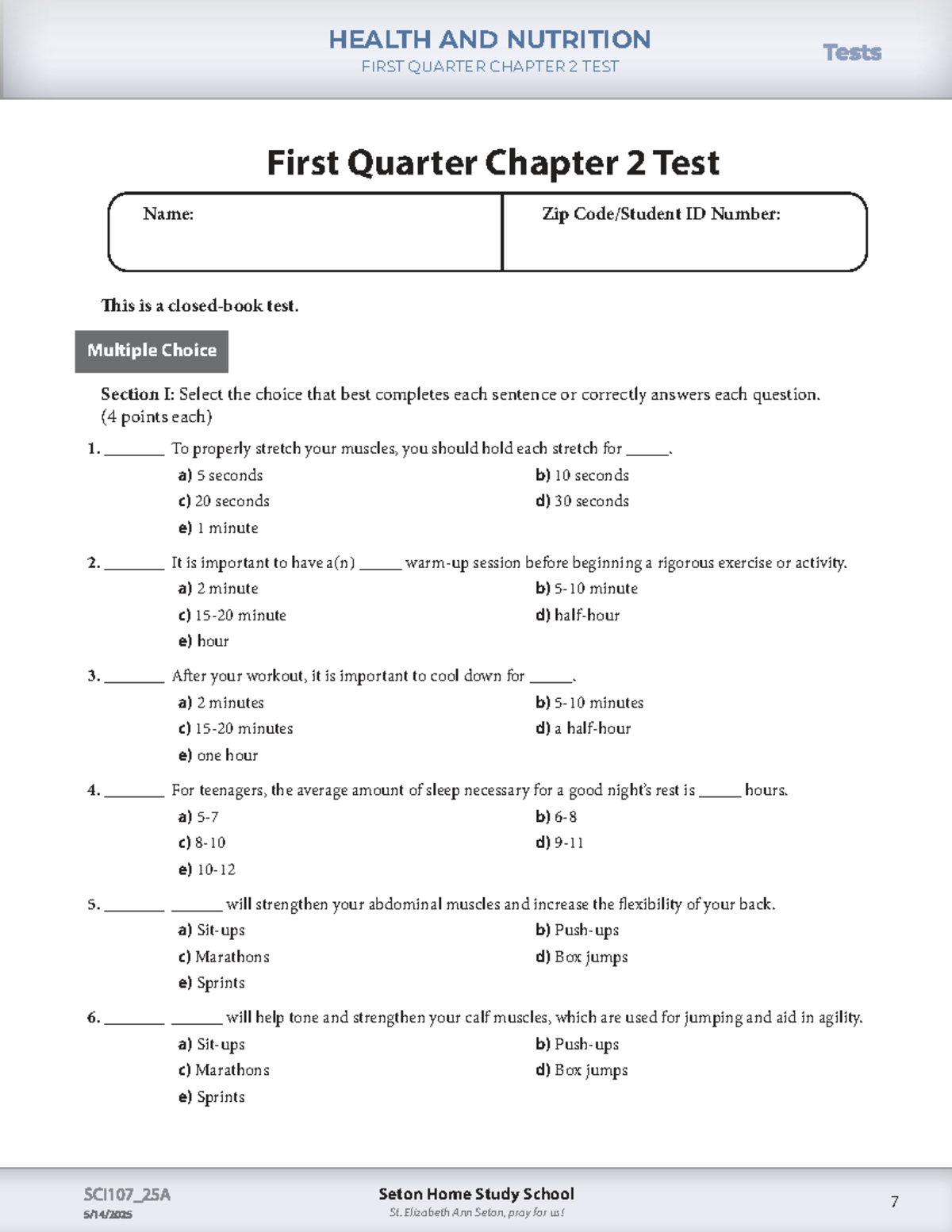 SCI107_25A Health & Nutrition 1st Qtr Ch. 2 Test - Studocu