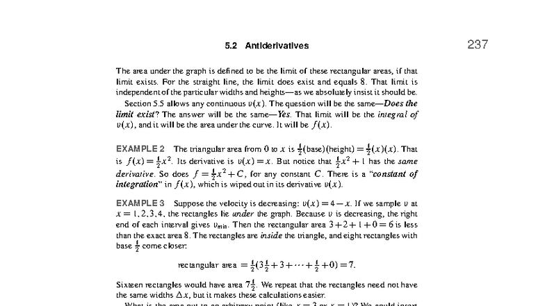 CH5 5.2 Antiderivatives and Integrals Summary Notes - Studocu
