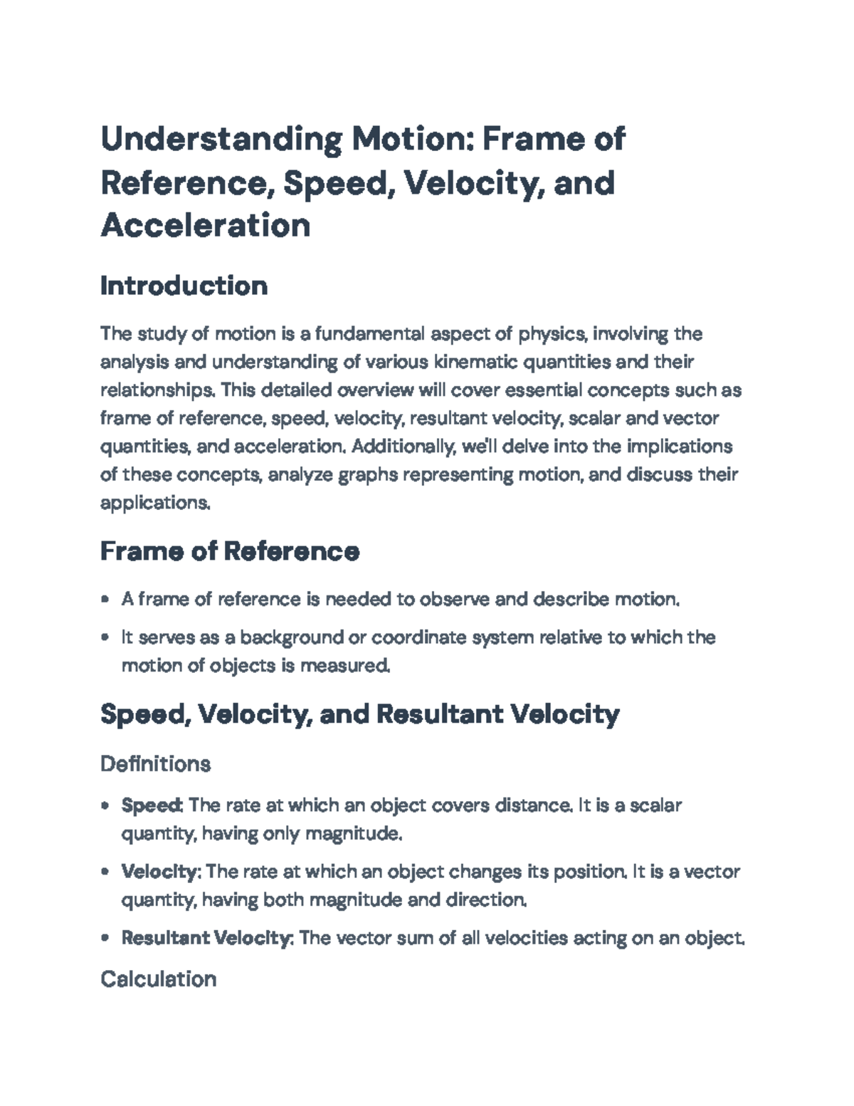 Understanding Motion: Frame of Reference, Speed, and Acceleration - Understanding Motion: Frame ...