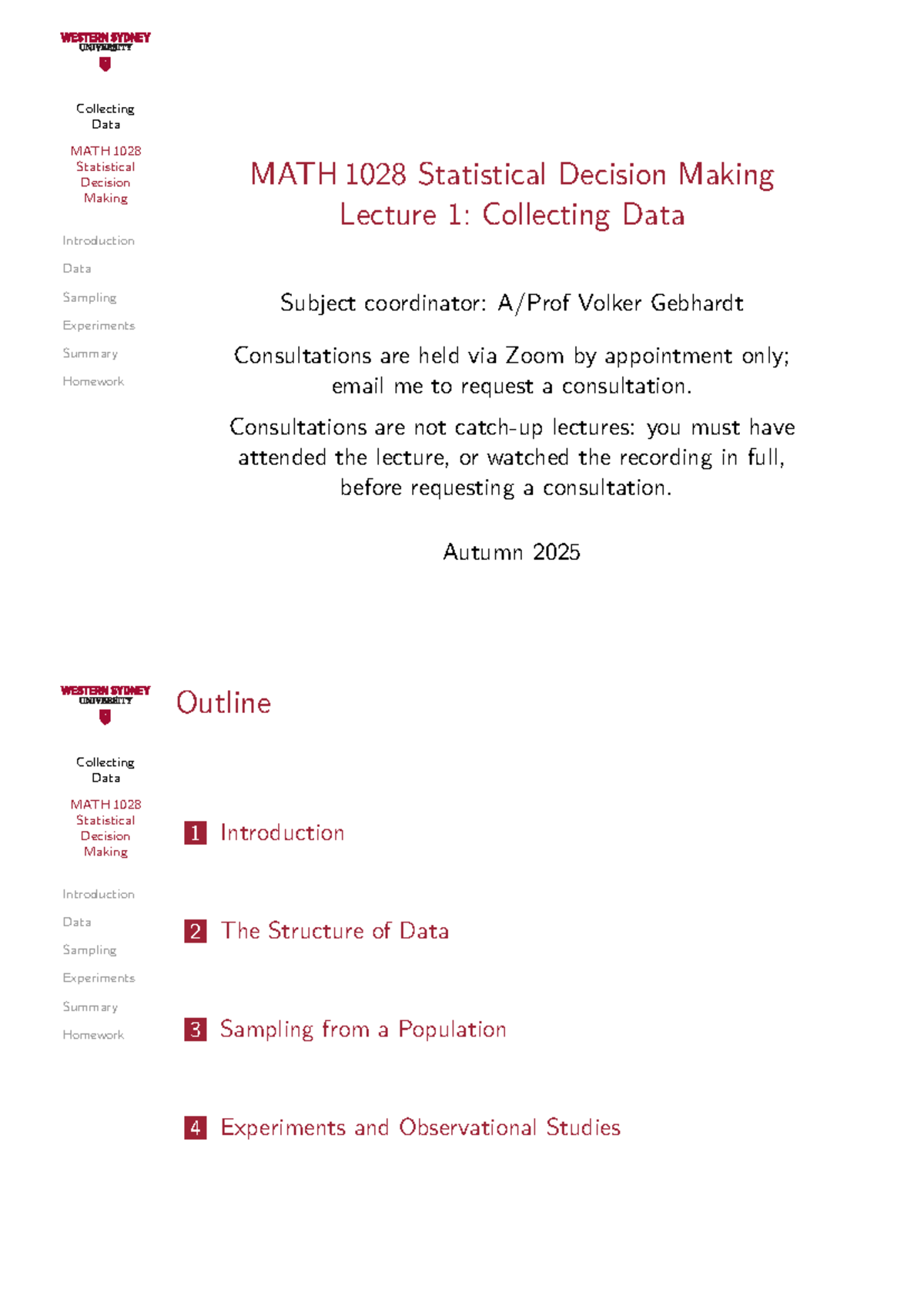 Collecting Data in MATH 1028: Statistical Decision Making Lecture 1 ...