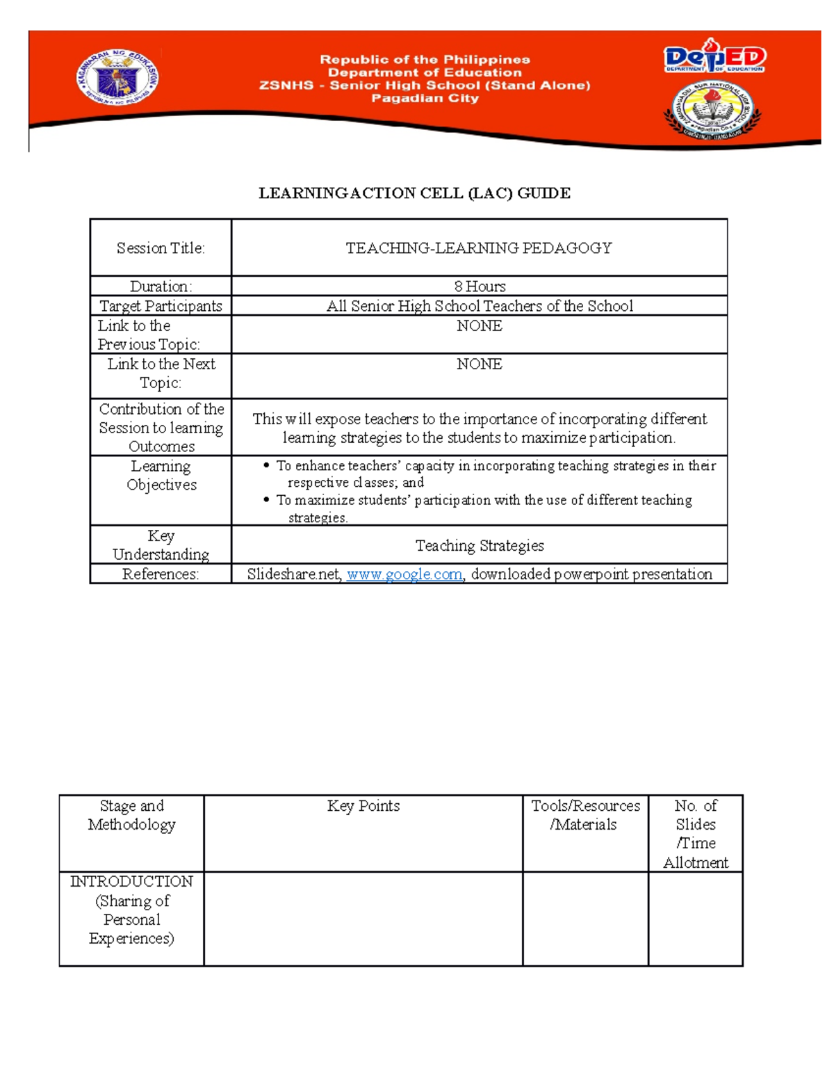 LAC Session Guide: Enhancing Teaching Strategies for Engagement - Studocu
