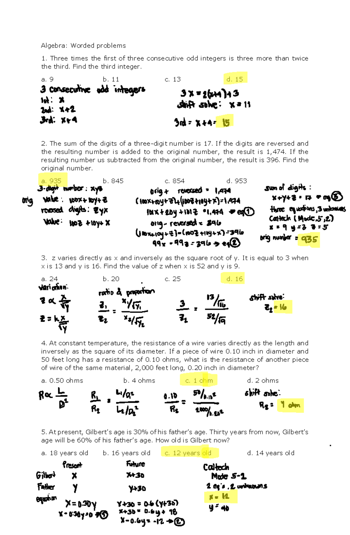 Solution-Algebra-Part-2-Worded-Problems - Algebra: Worded problems ...