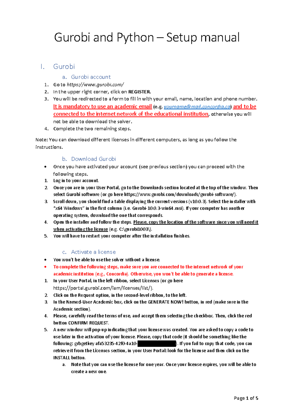 1. Python + Gurobi Installation Manual - Gurobi and Python – Setup manual I. Gurobi a. Gurobi ...