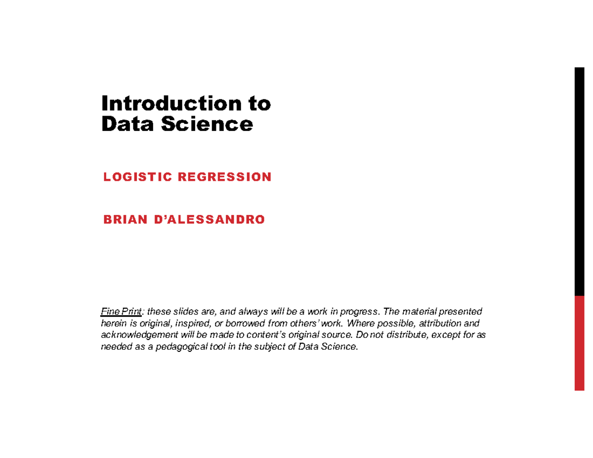 2020 Intro to DS Module 11 - Logistic Regression Overview - Studocu