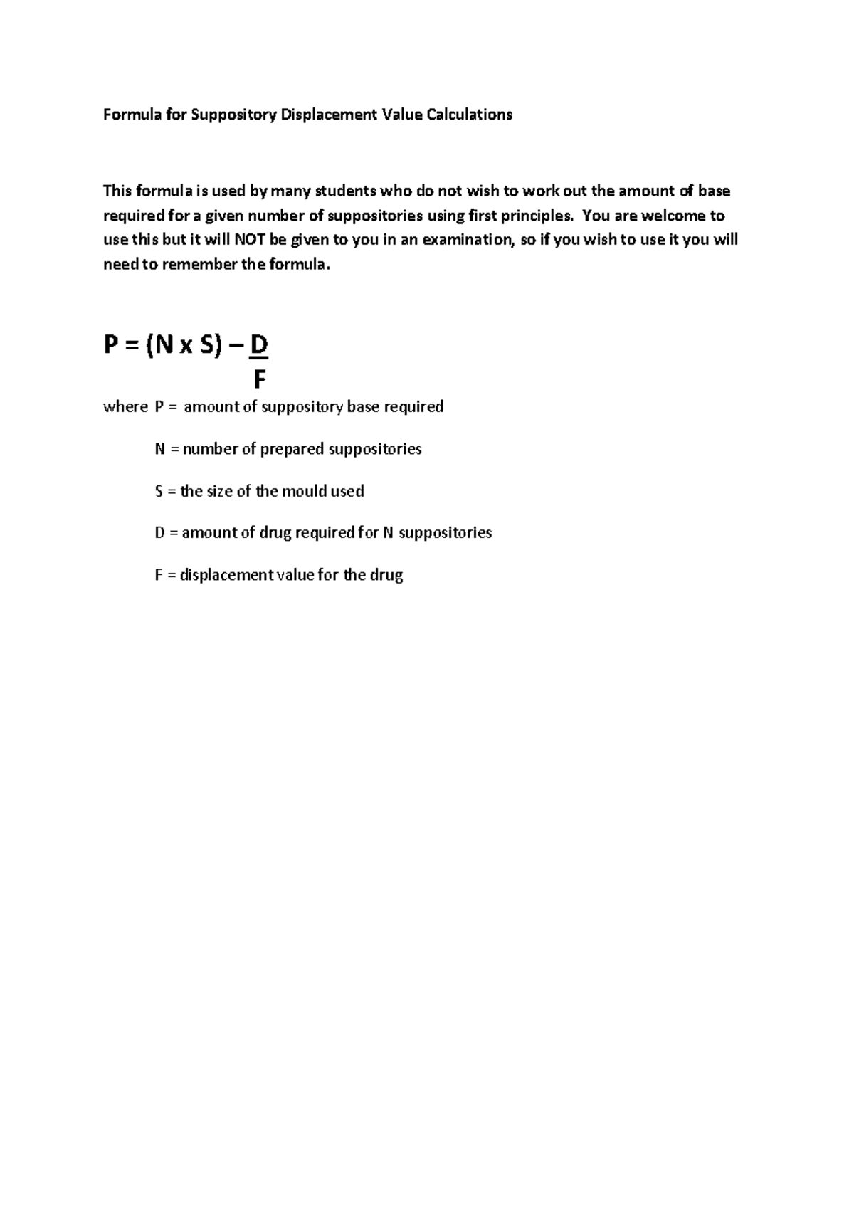 Formula for Suppository Calculations - Formula for Suppository ...