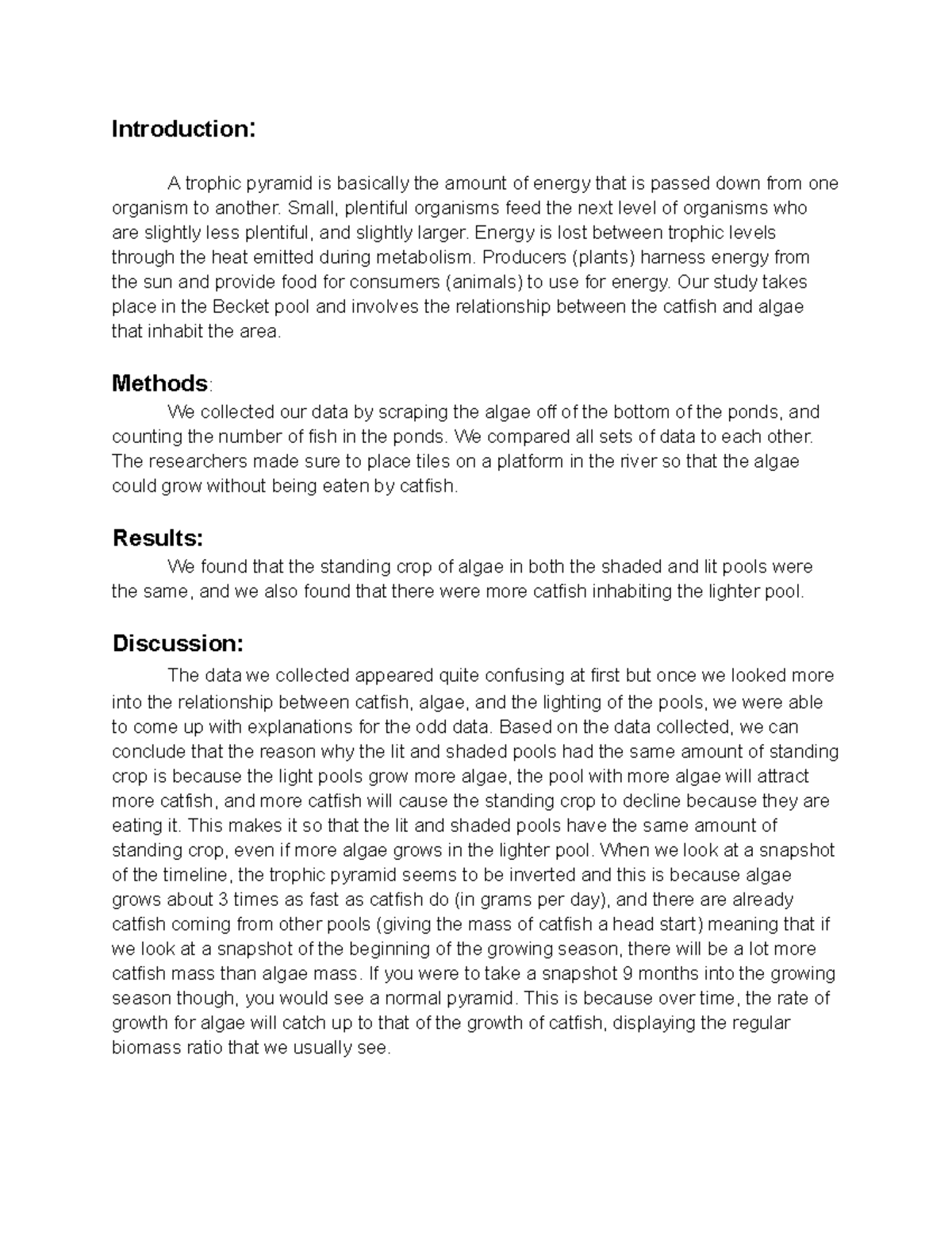 Trophic Pyramids Lab Study (ESP 101) - Exploring Catfish & Algae ...
