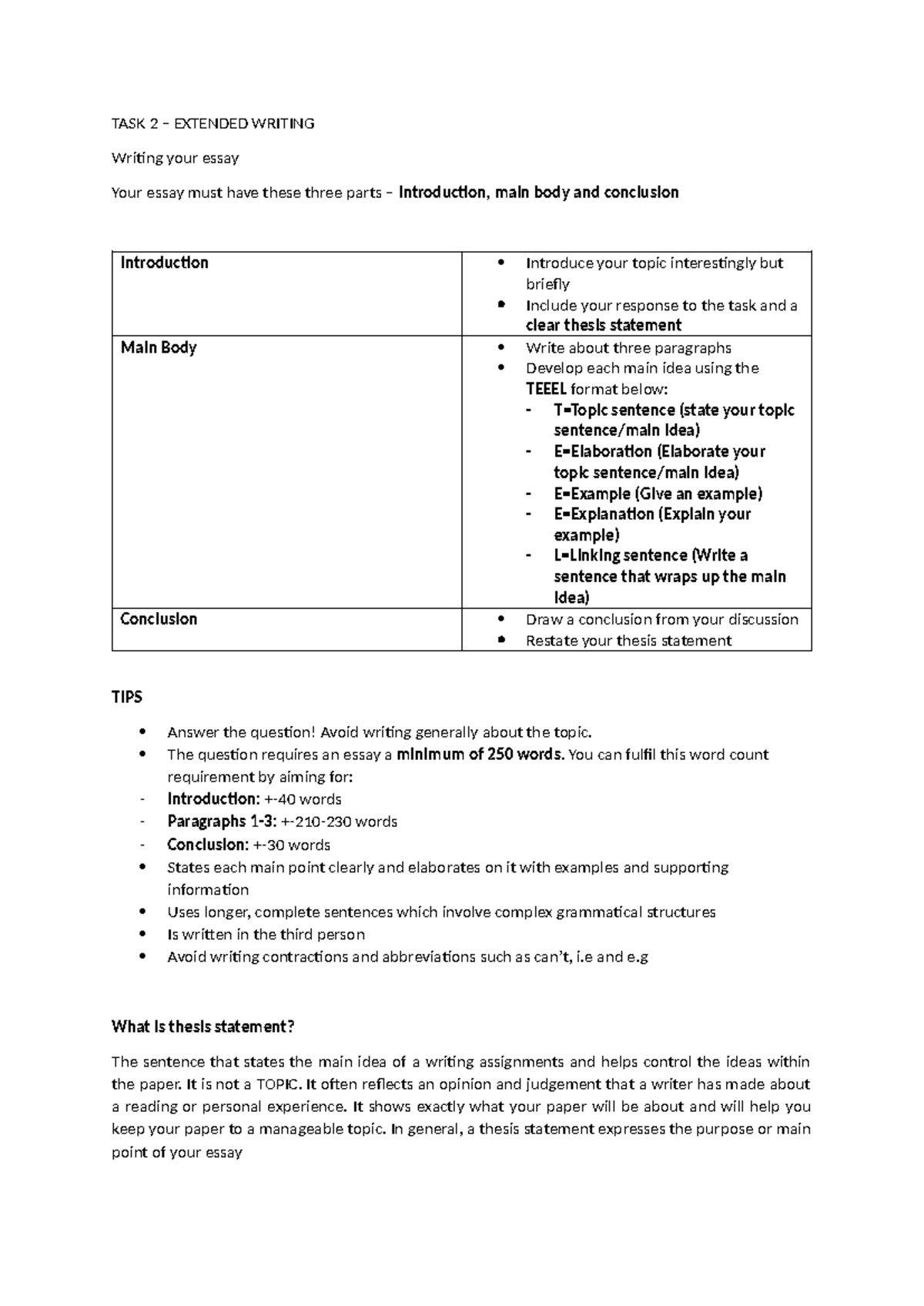 TASK 2 Extended Writing: Crafting Your Thesis Statement - Studocu