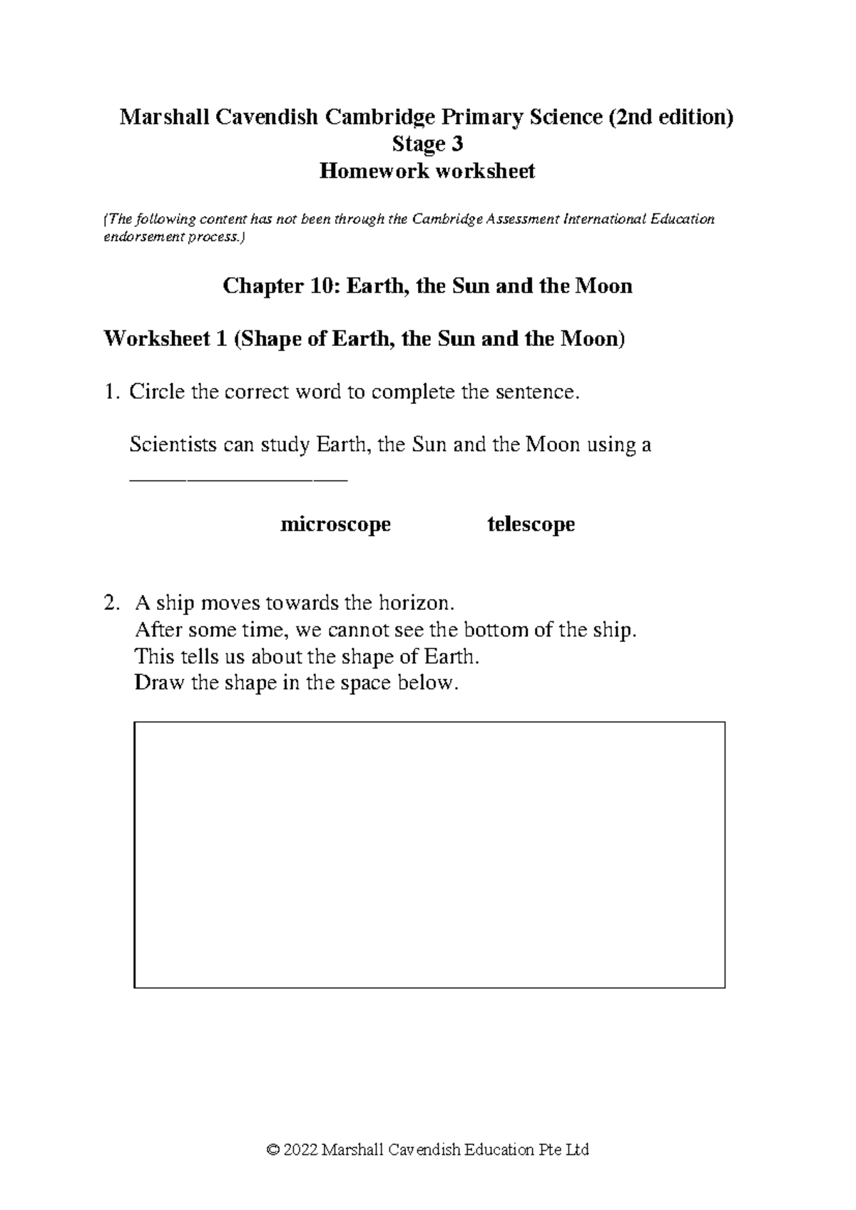 Homework Worksheet C10: Earth, Sun & Moon for Grade 3 (with Answers ...