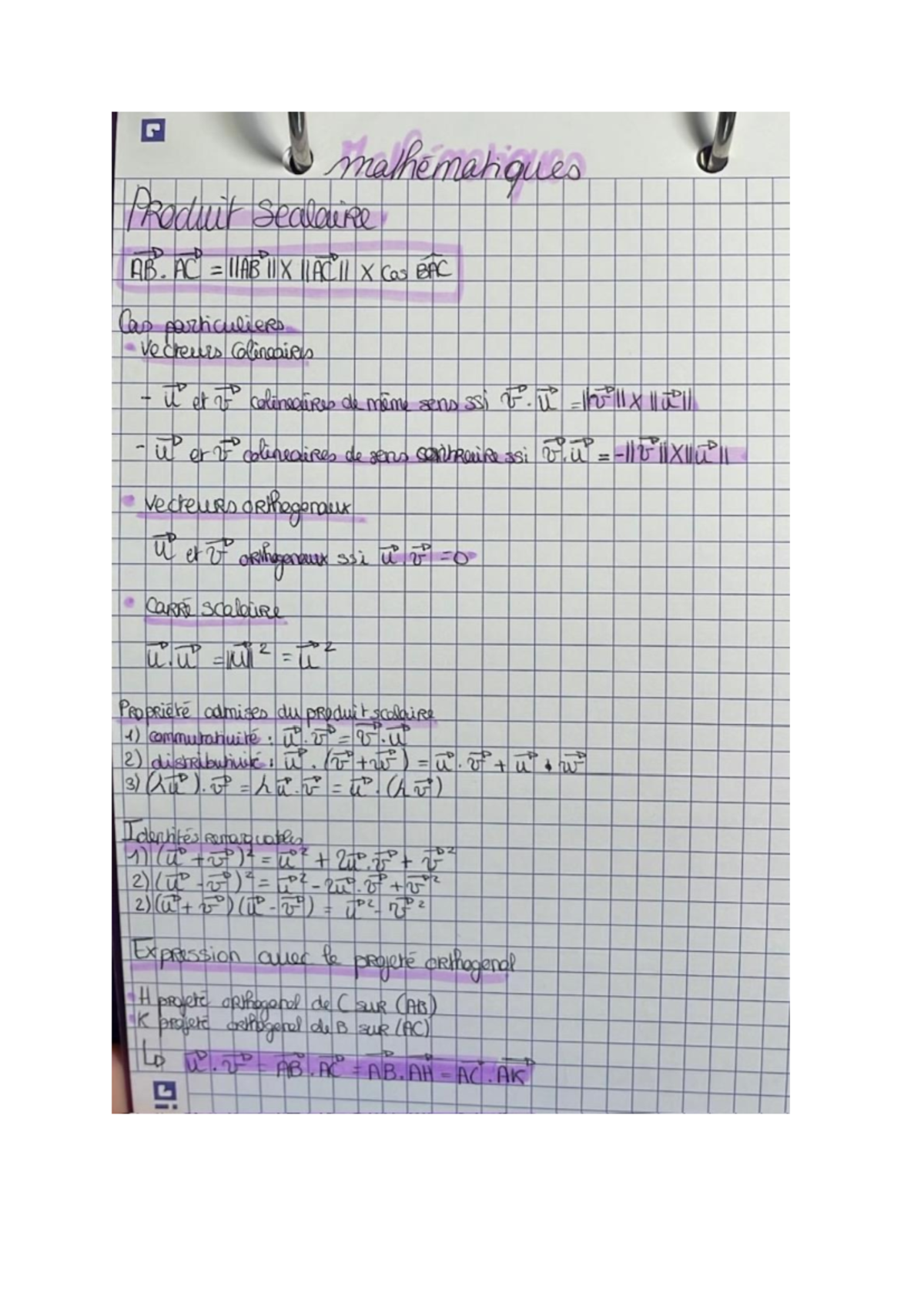 Notes sur le Produit Scalaire en Mathématiques - Math 101 - Studocu