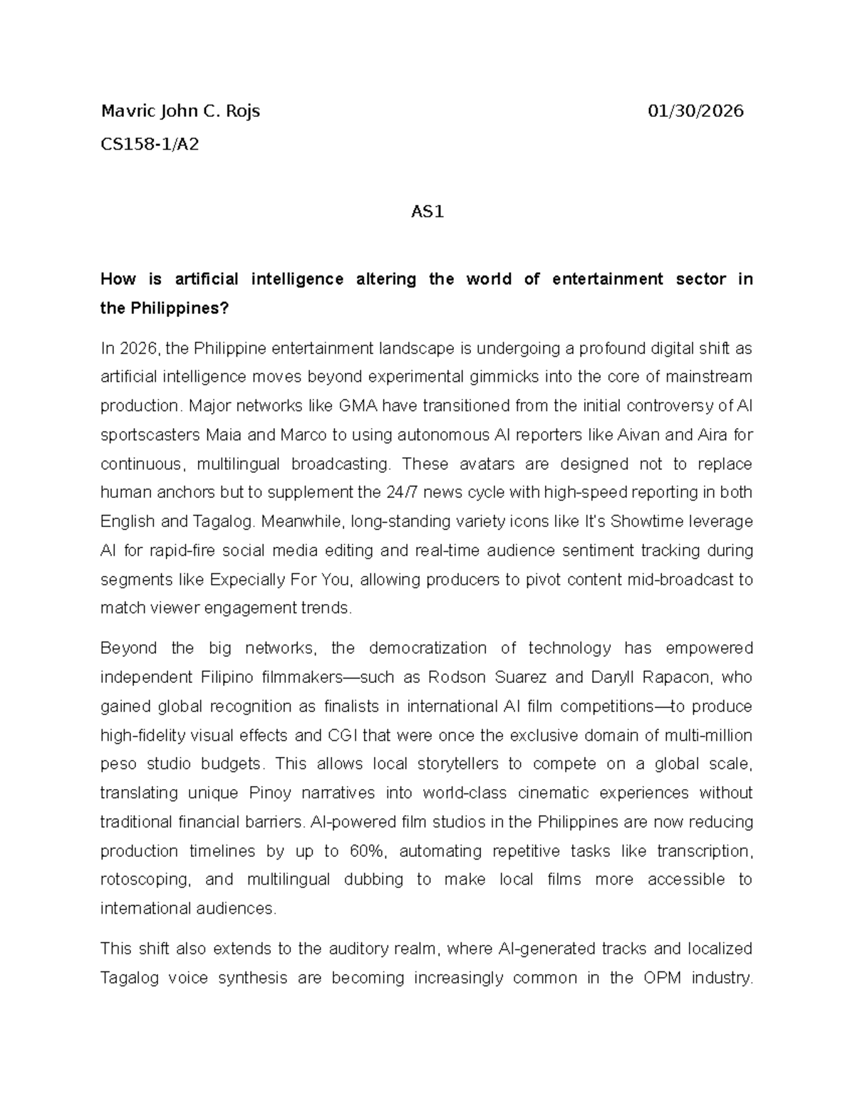 Rojas Mavric AS1: AI's Impact on Entertainment & Transport in the ...
