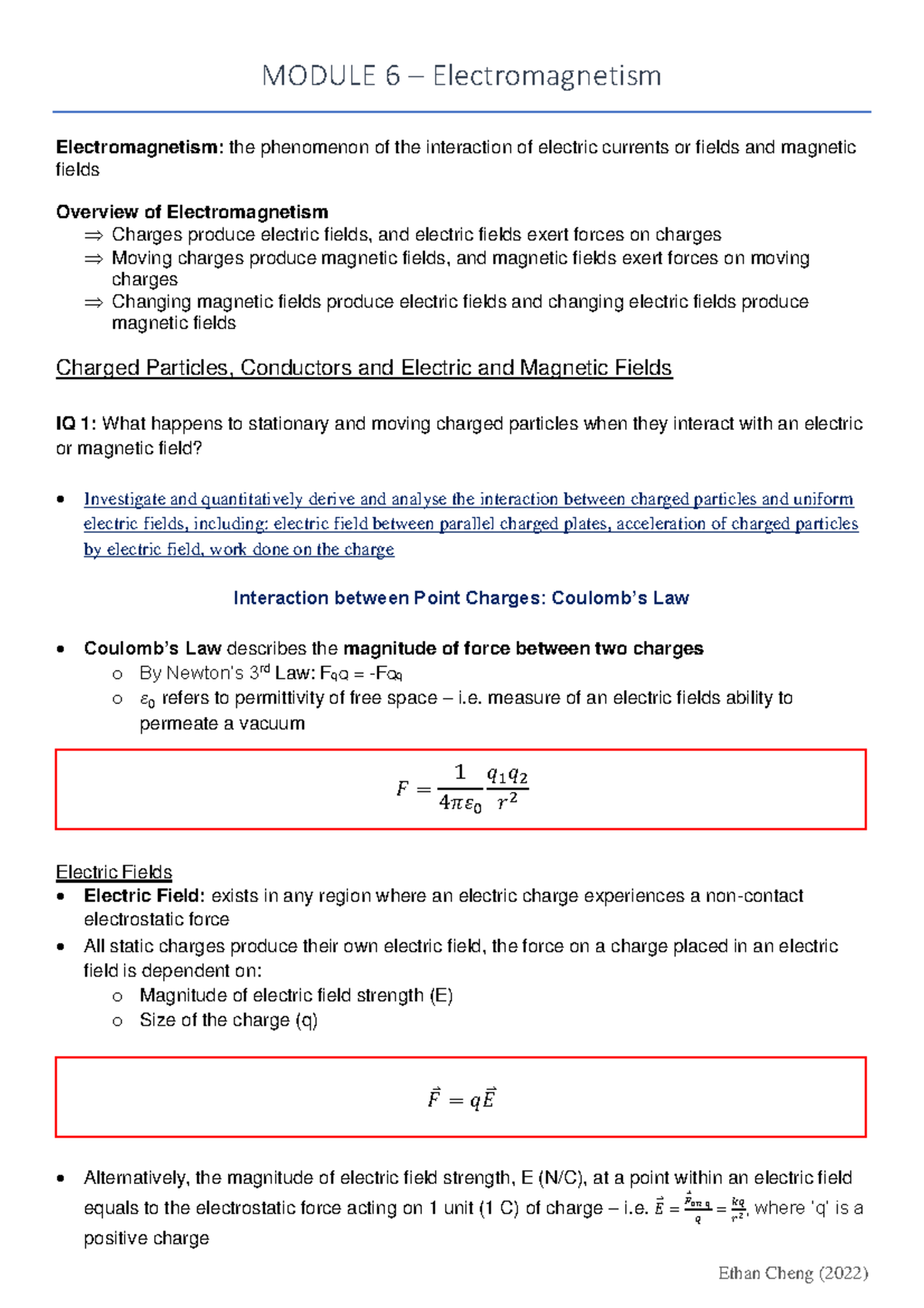 Module 6 - Electromagnetism: Interactions of Electric & Magnetic Fields - Studocu