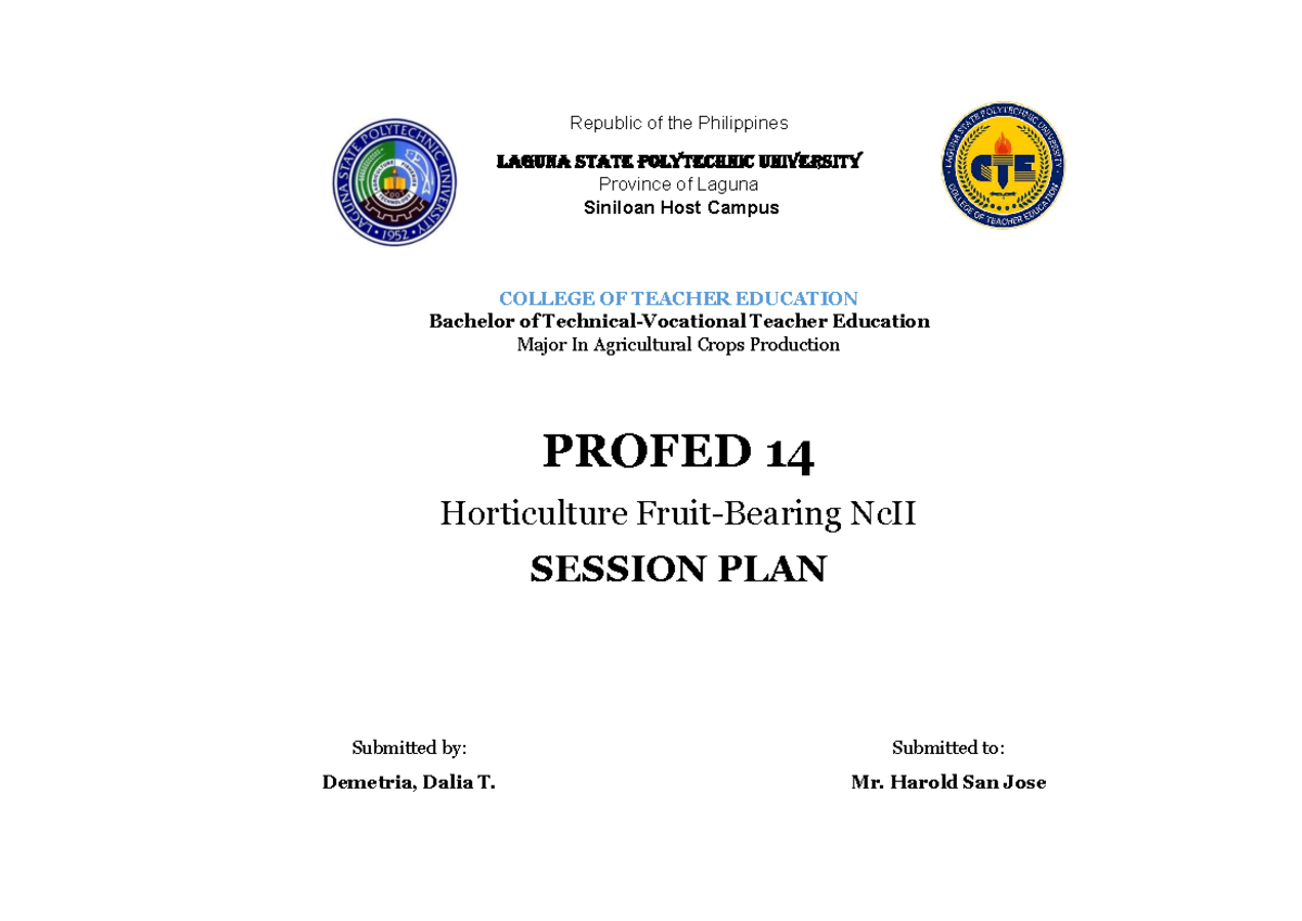 HORTICULTURE NC II Session Plan: Producing Fruit Bearing Crops - Studocu