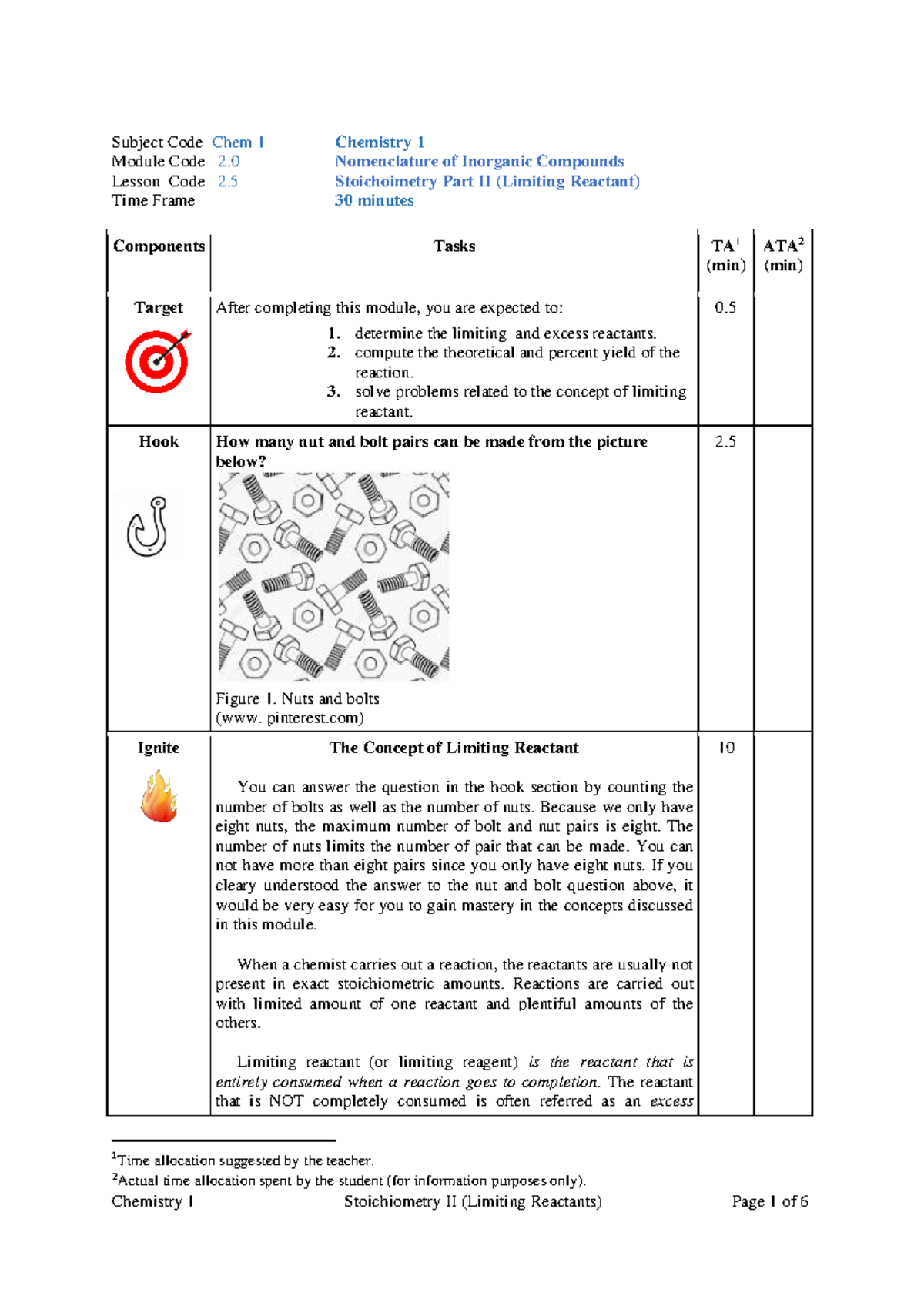 Chemistry 1 (Chem 1) Lesson 2.5: Limiting Reactants & Stoichiometry ...
