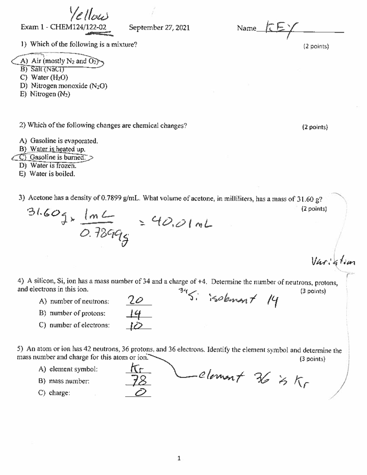 Chem 122-124-02 Exam 1 Answer Key and Study Guide - Studocu