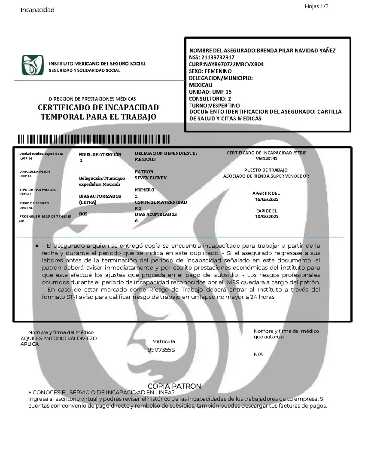743720681 622180827 incapacidad imss editable - CERTIFICADO DE INCAPACIDAD TEMPORAL PARA EL ...