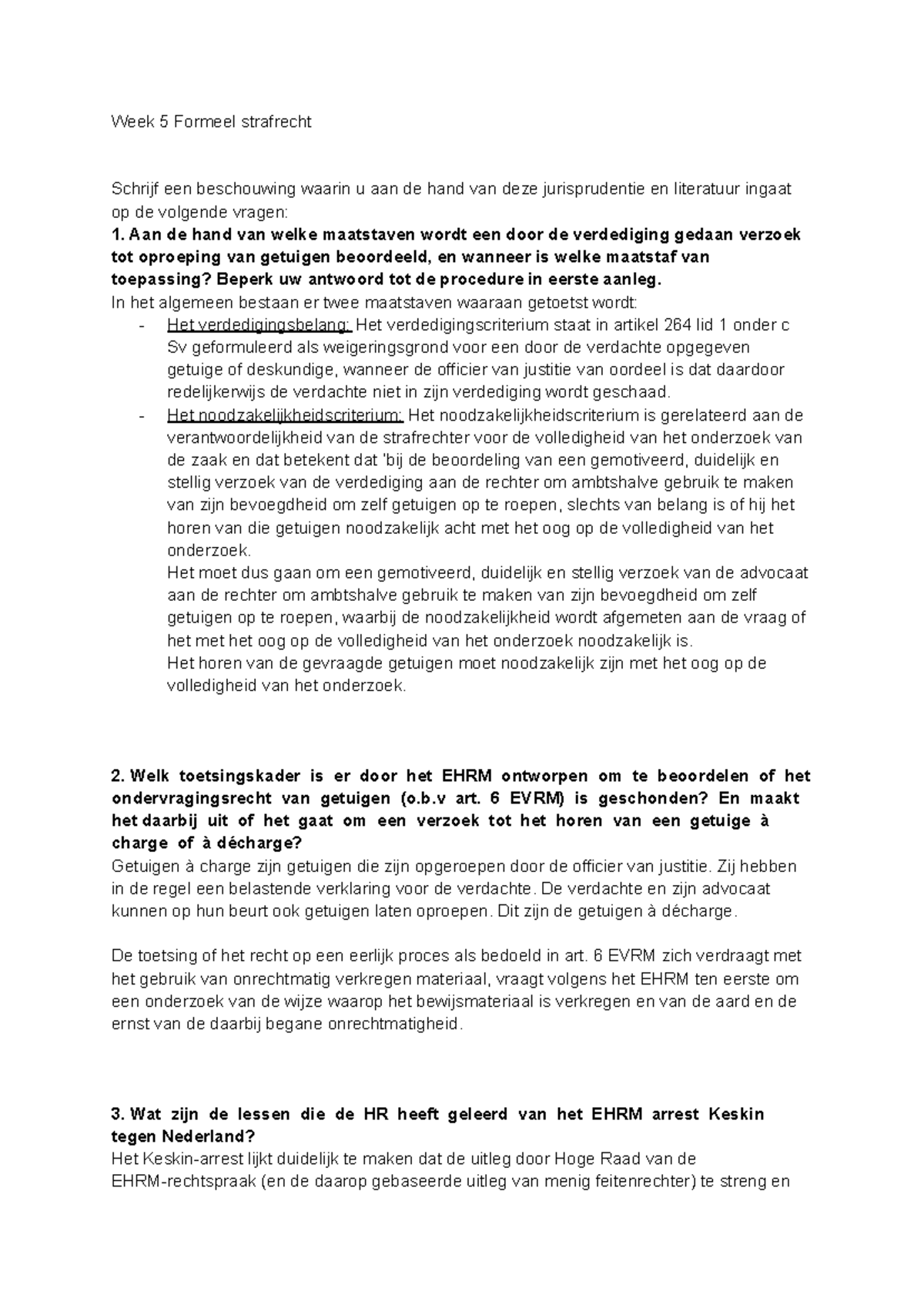 Week 5: Beoordeling van getuigenverzoeken in Formeel Strafrecht ...