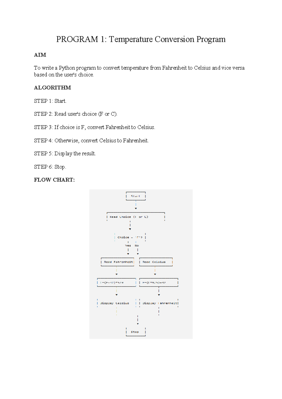 Python Program 1: Temperature Conversion & Star Pattern - Studocu