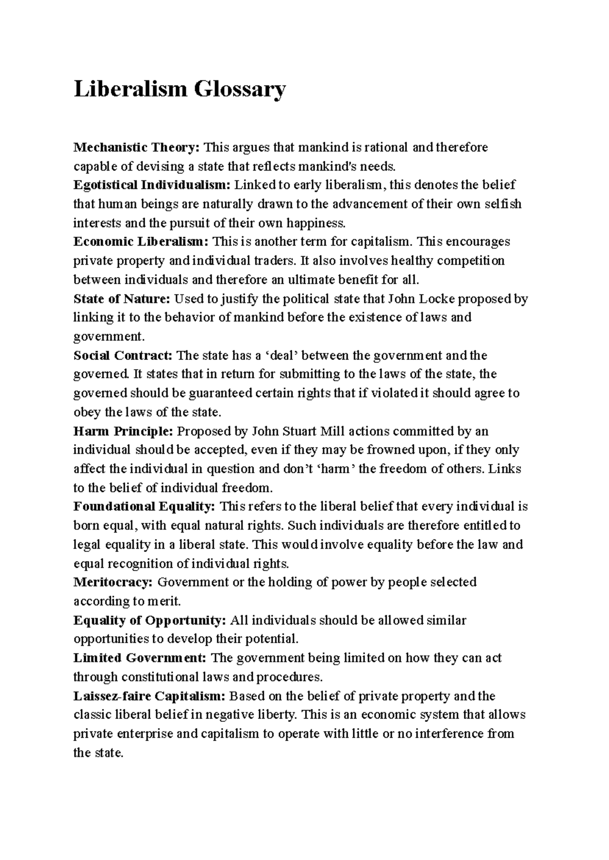 Liberalism Key Terms and Concepts: A Comprehensive Glossary - Studocu