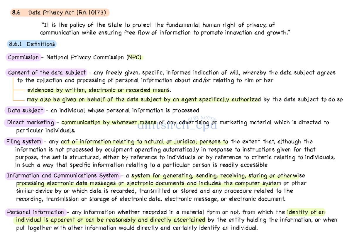 Data Privacy Act (RA 10173) - Comprehensive Reviewer Guide - Studocu