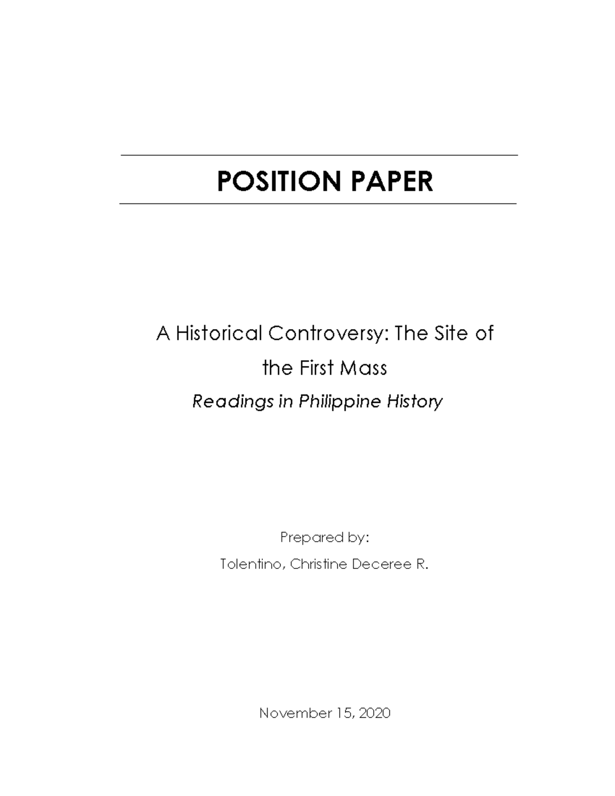 Position Paper on the Controversy of the First Mass Site in PH History ...