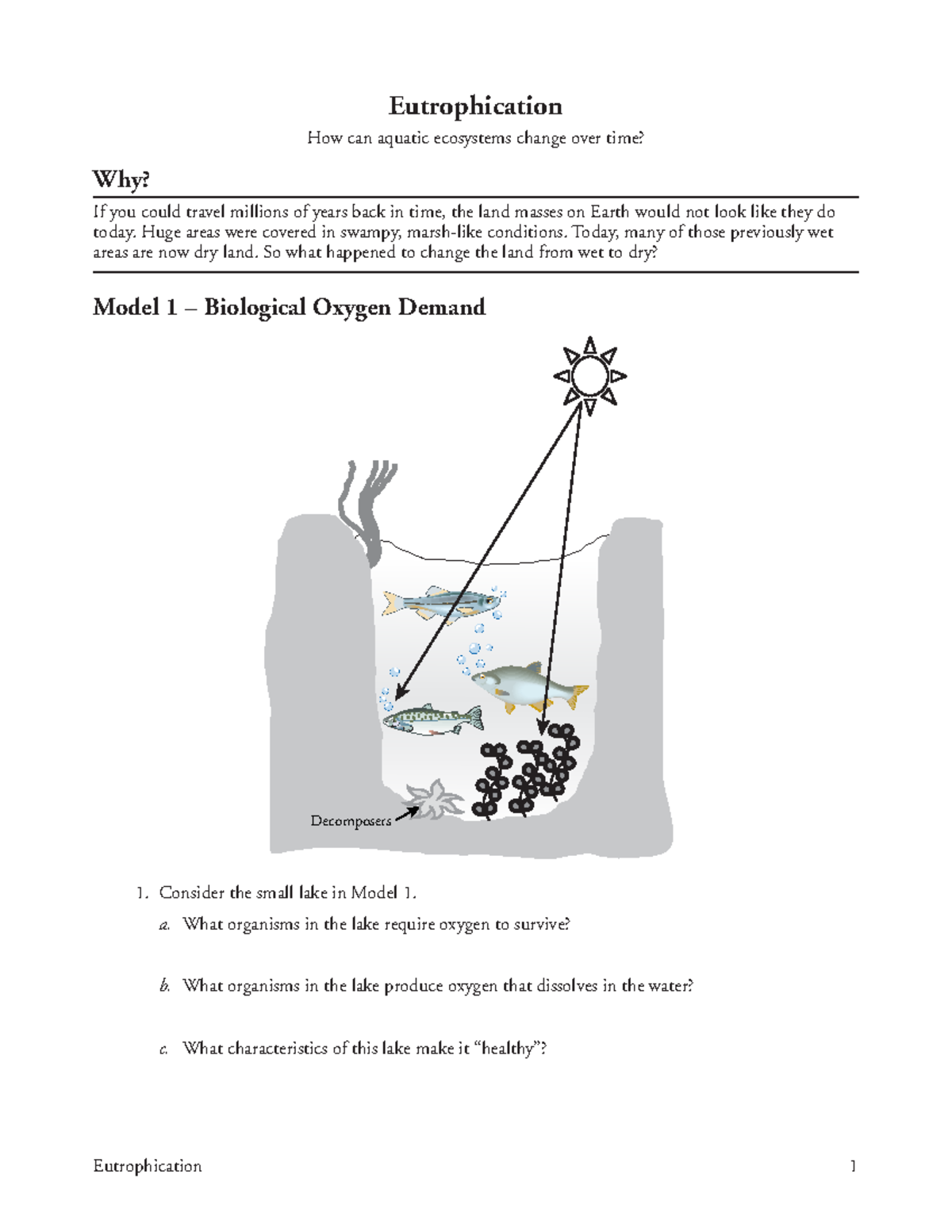EUTROPHICATION POGIL: Exploring Aquatic Ecosystem Changes in AP Biology ...