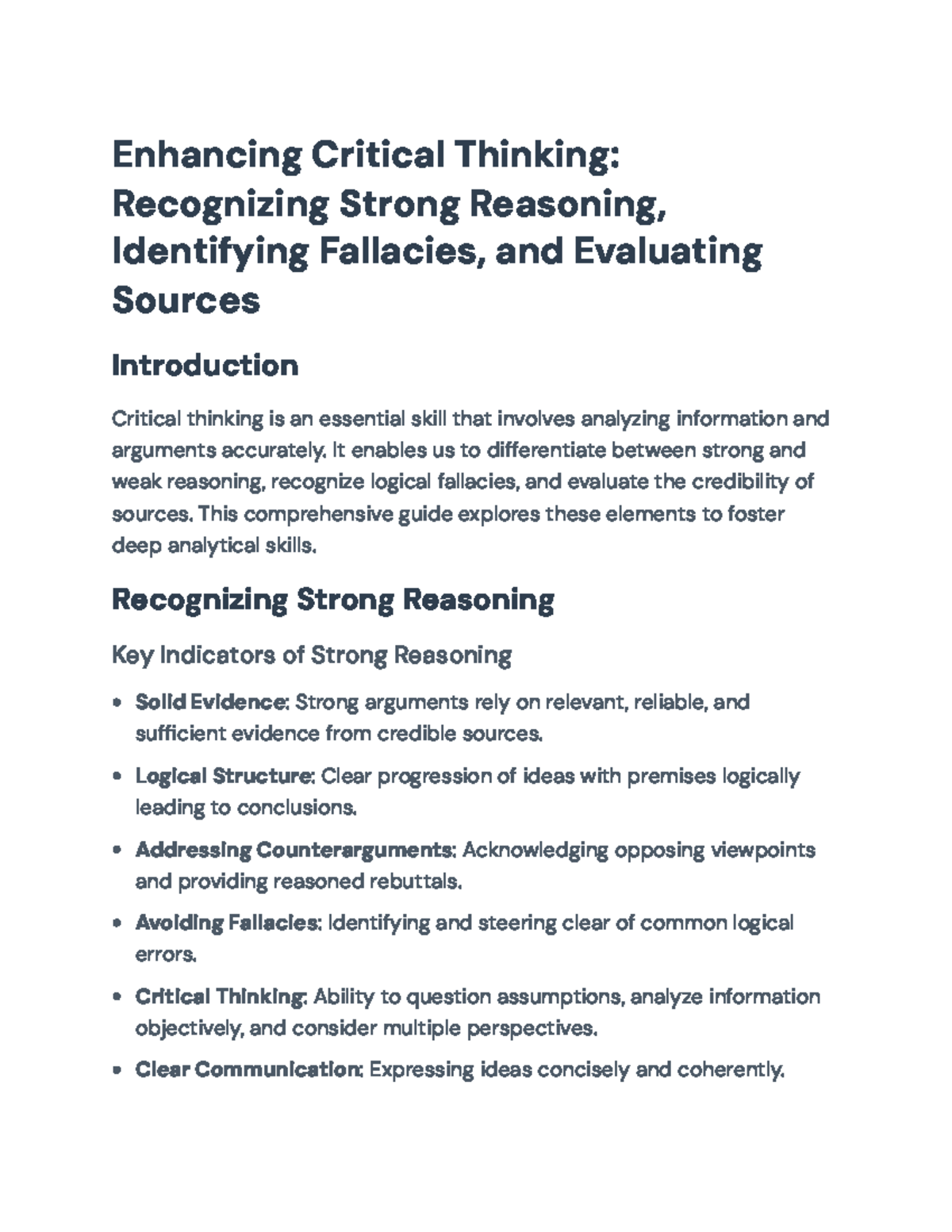 Enhancing Critical Thinking: Strong Reasoning, Fallacies, and Sources ...
