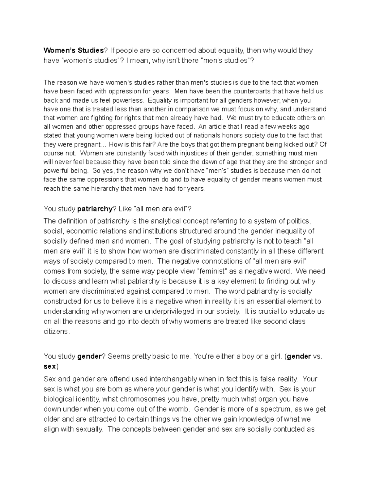 Midterm WS: Understanding Gender Inequality and Feminism Perspectives ...