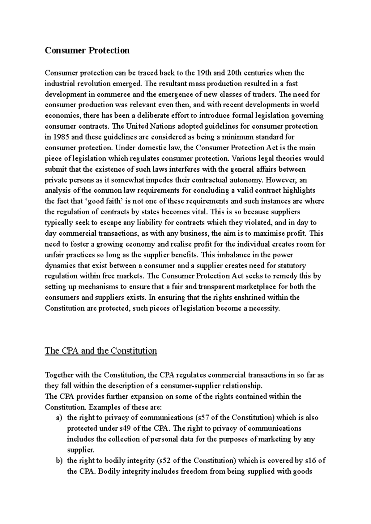 Consumer Protection - Summary company law - Consumer Protection ...