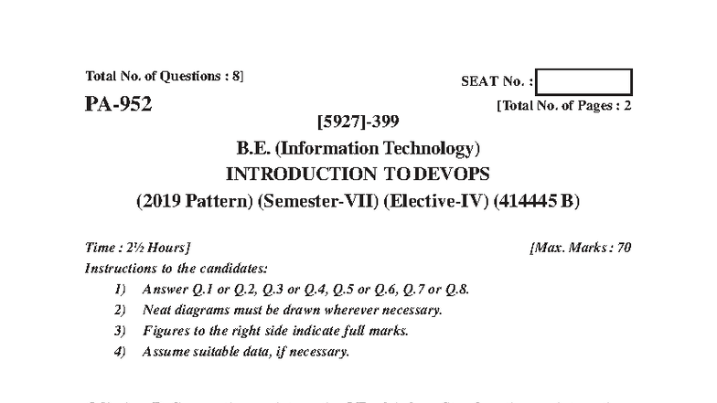 B.E. (IT) DevOps NOV(2022) - Question Paper for Final Exam - Studocu