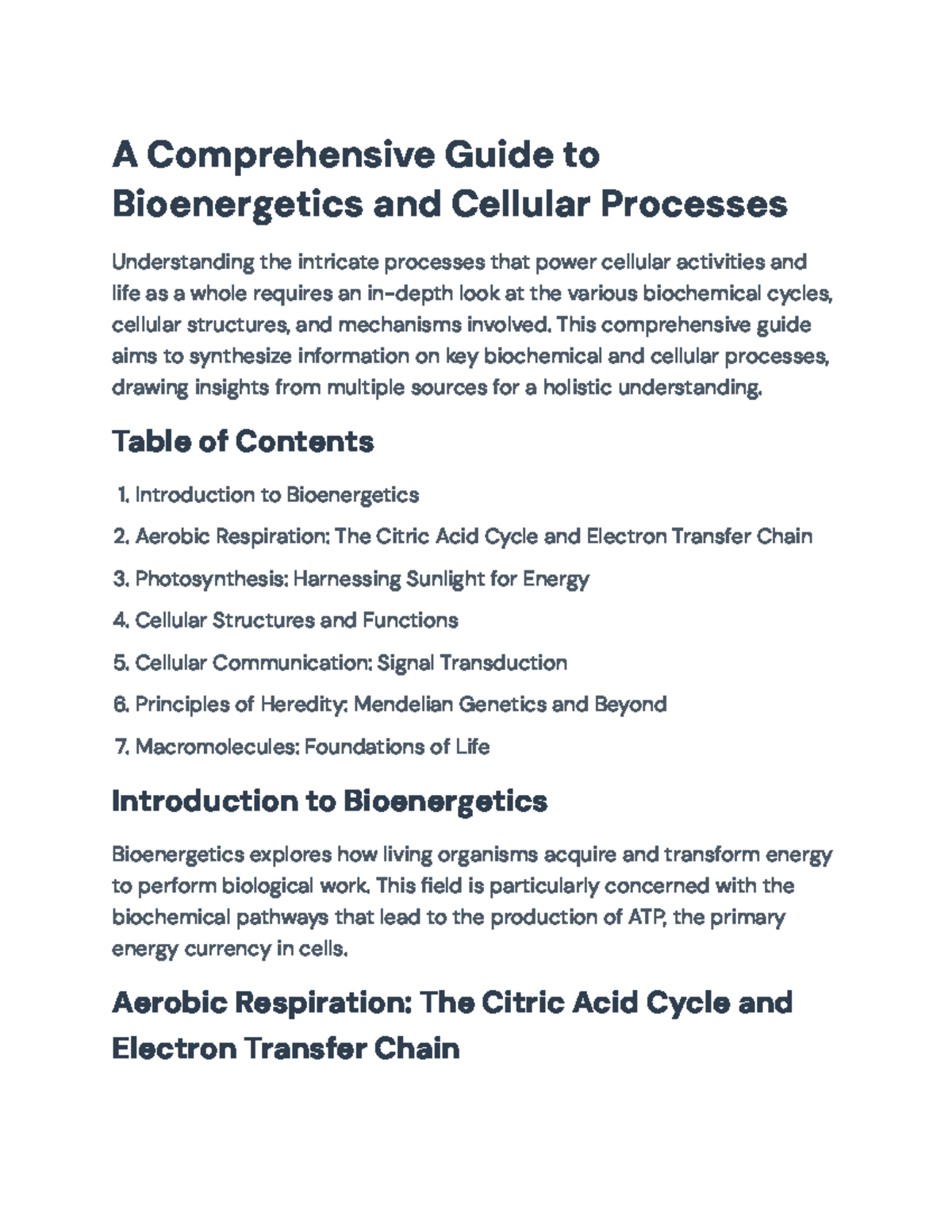 Bioenergetics & Cellular Processes: A Guide for Biology 101 Students ...