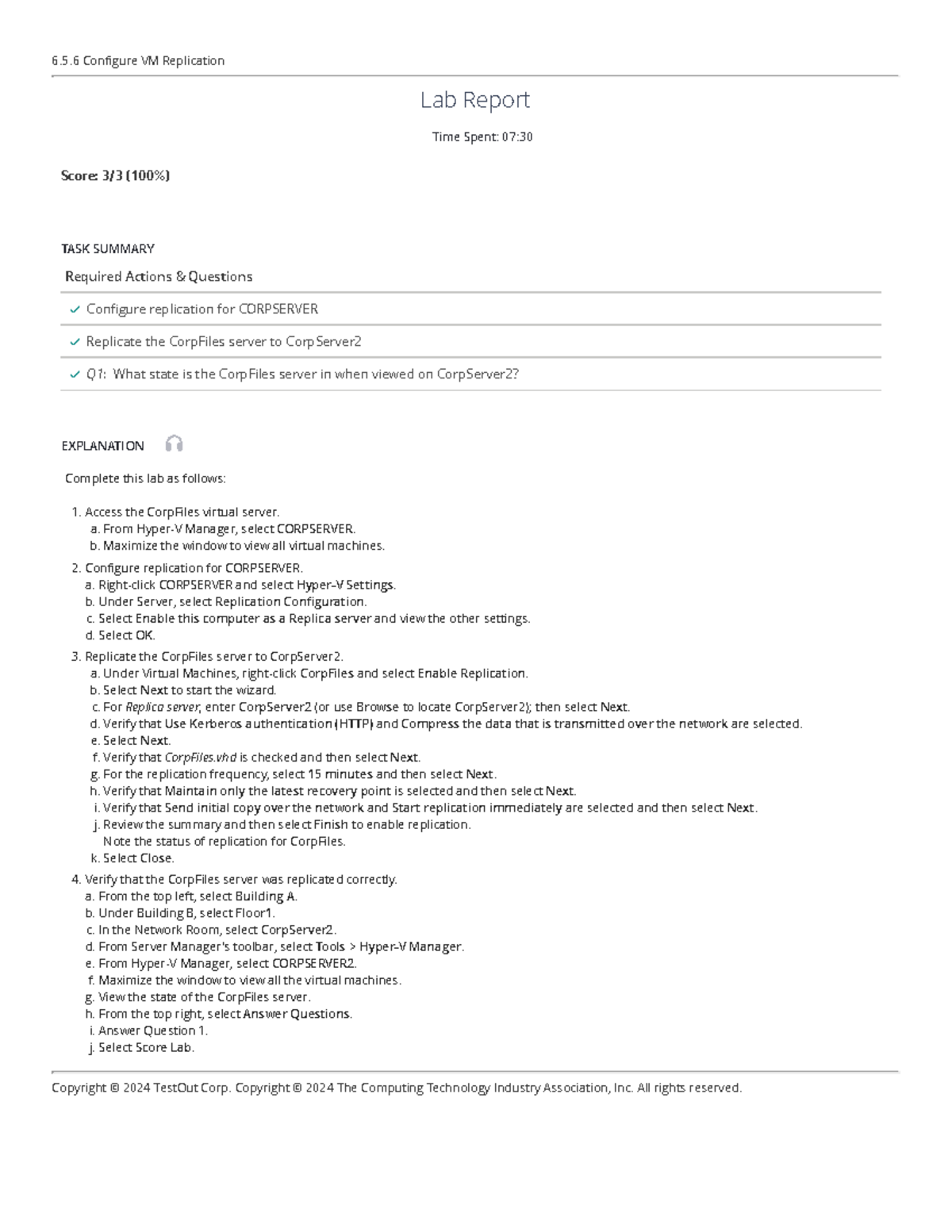 CS101 Lab Assignment: Configuring VM Replication for CORPSERVER - Studocu