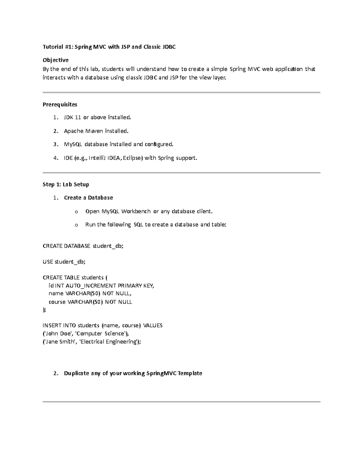 Chapter 7 Tutorial#1 Spring MVC with JSP and Classic JDBC - Tutorial #1: Spring MVC with JSP and ...