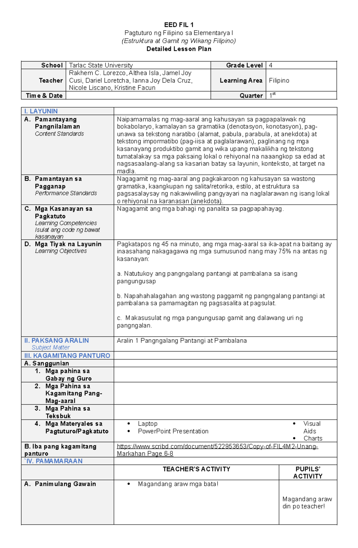DLP-FIL-1-Group-5-Aralin-Sa-Pangngalan-Pantangi-at-Pambalana - Studocu