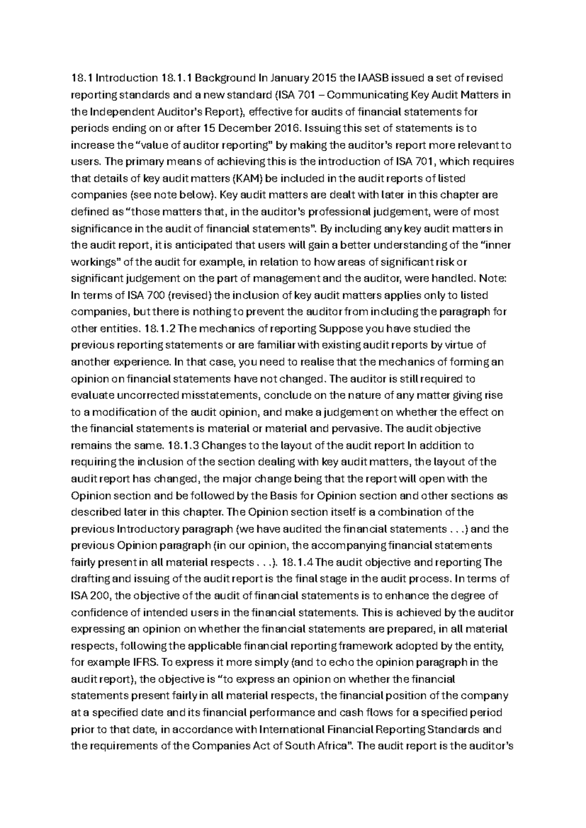Chapter 18: Structure and Content of the Audit Report - ISA 700 & SAAPS ...