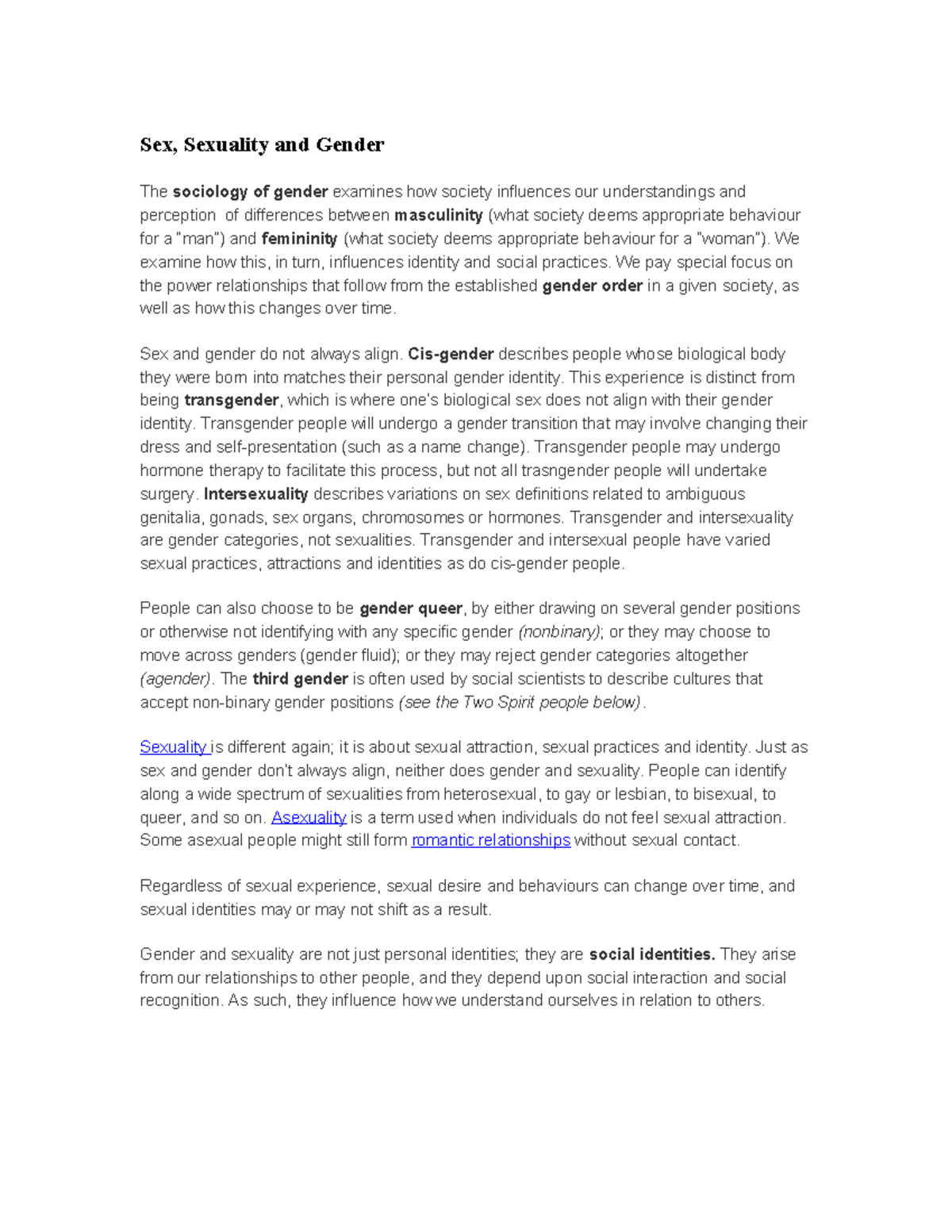 Unit 8 - Notes on Sex, Sexuality, and Gender Dynamics - Studocu