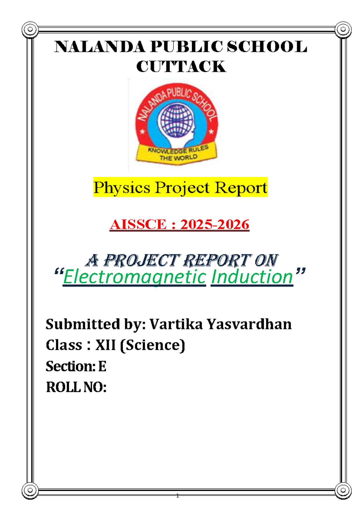 Physics Project Report on LCR Circuits - Class XII (Science) - Studocu