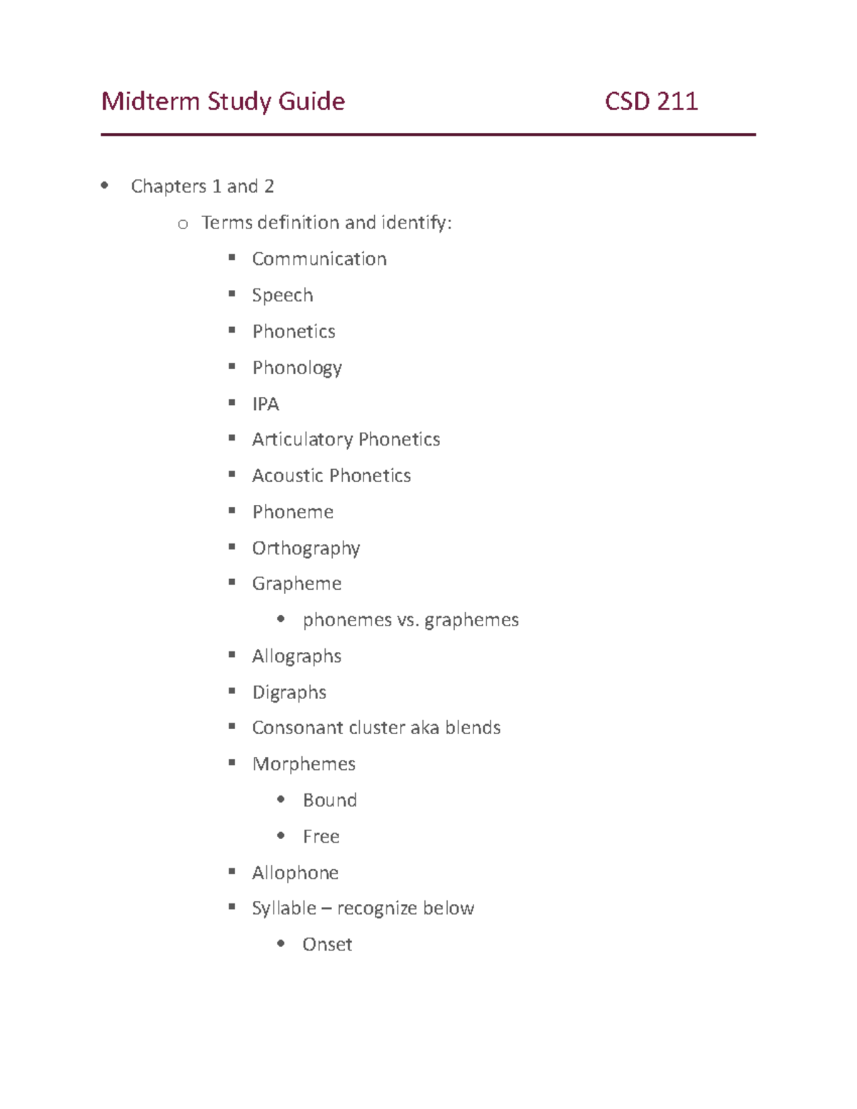 Midterm Study Guide for CSD 211: Key Terms and Concepts - Studocu