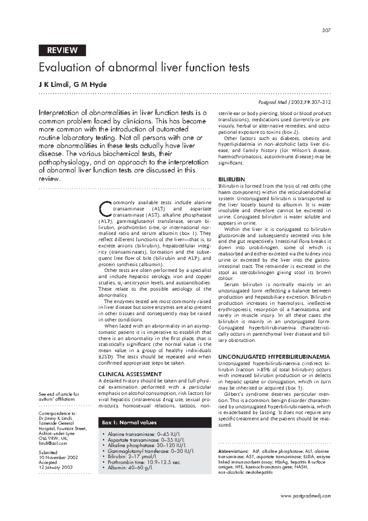 307 REVIEW: Interpreting Abnormal Liver Function Tests - Studocu