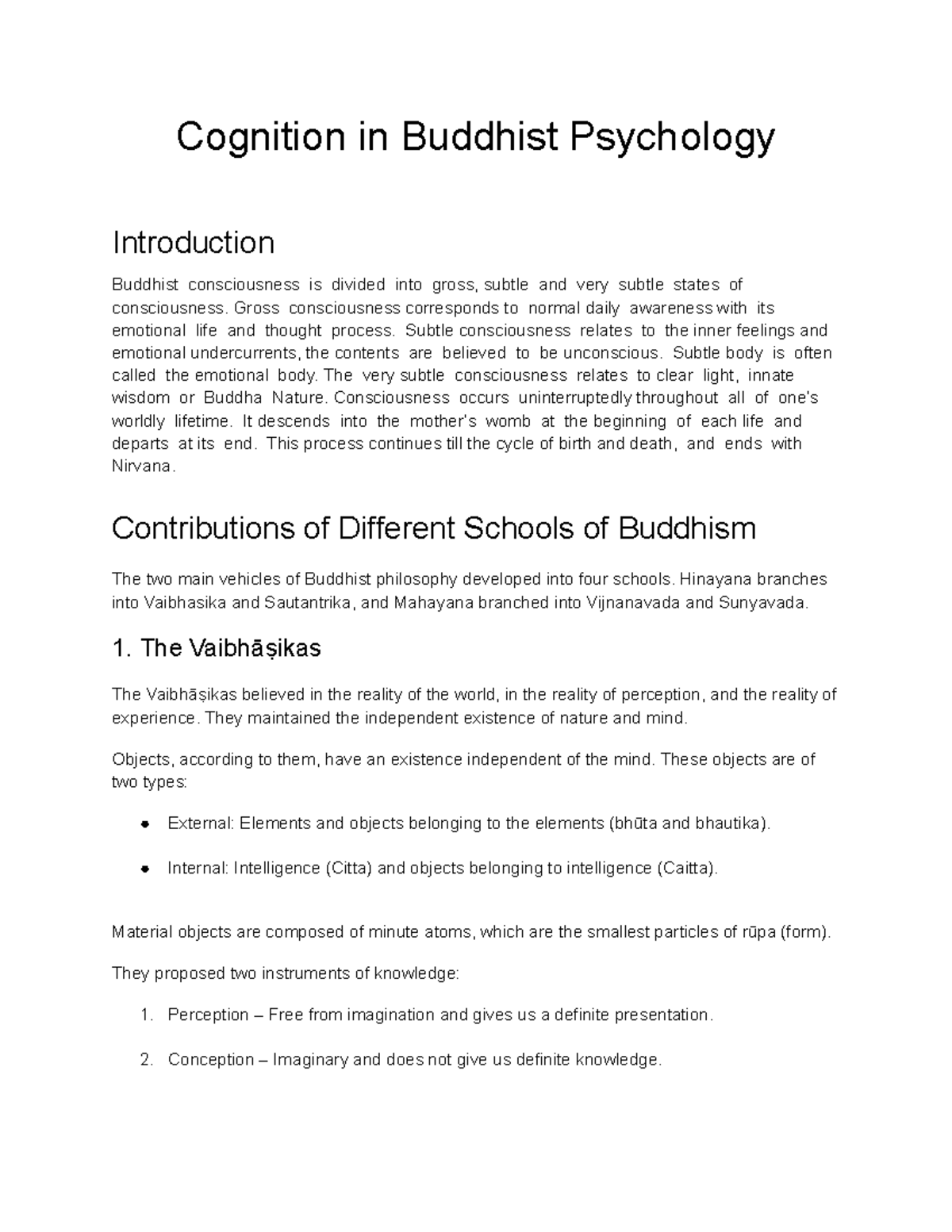 Cognition in Buddhist Psychology: An Overview of Consciousness and ...