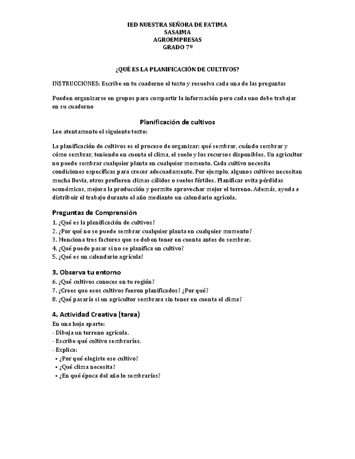 Planificación de Cultivos en Agroempresas 7º: Guía y Actividades - Studocu