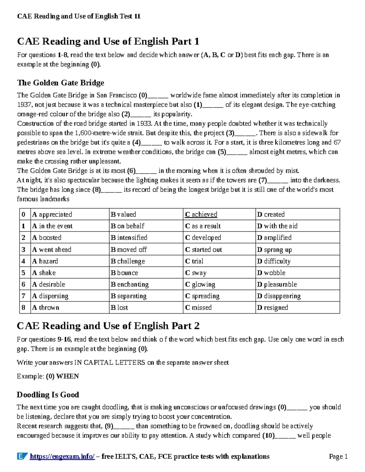 CAE Reading and Use of English Practice Test 11 Printable (2024 edition ...