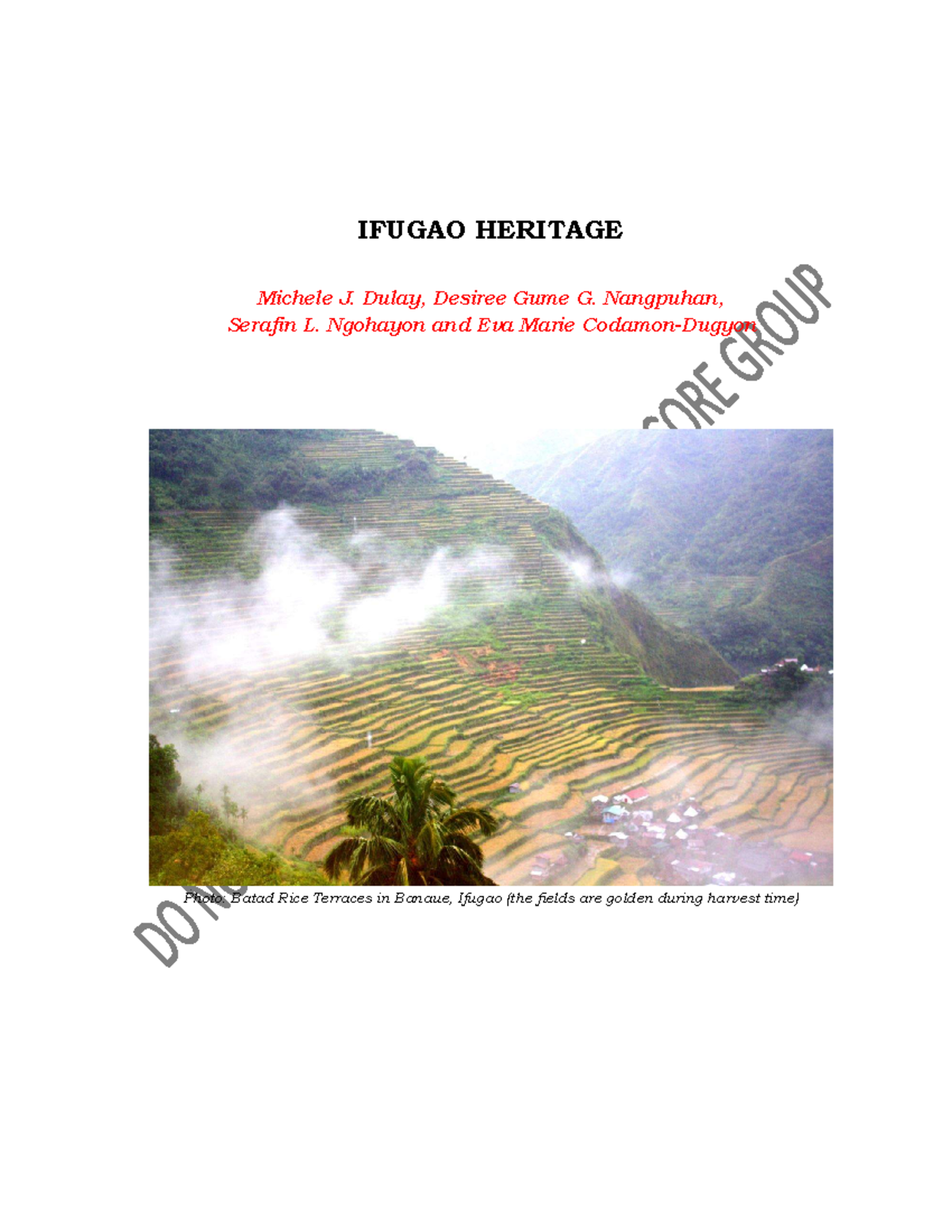 Ifugao Heritage: Socio-Cultural Insights and Historical Contexts - Studocu