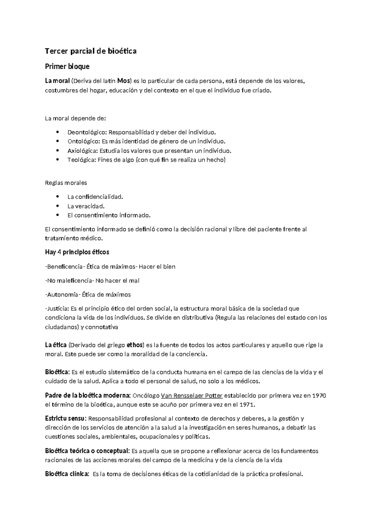 Tercer Parcial de Bioética: Fundamentos y Principios Éticos - Studocu