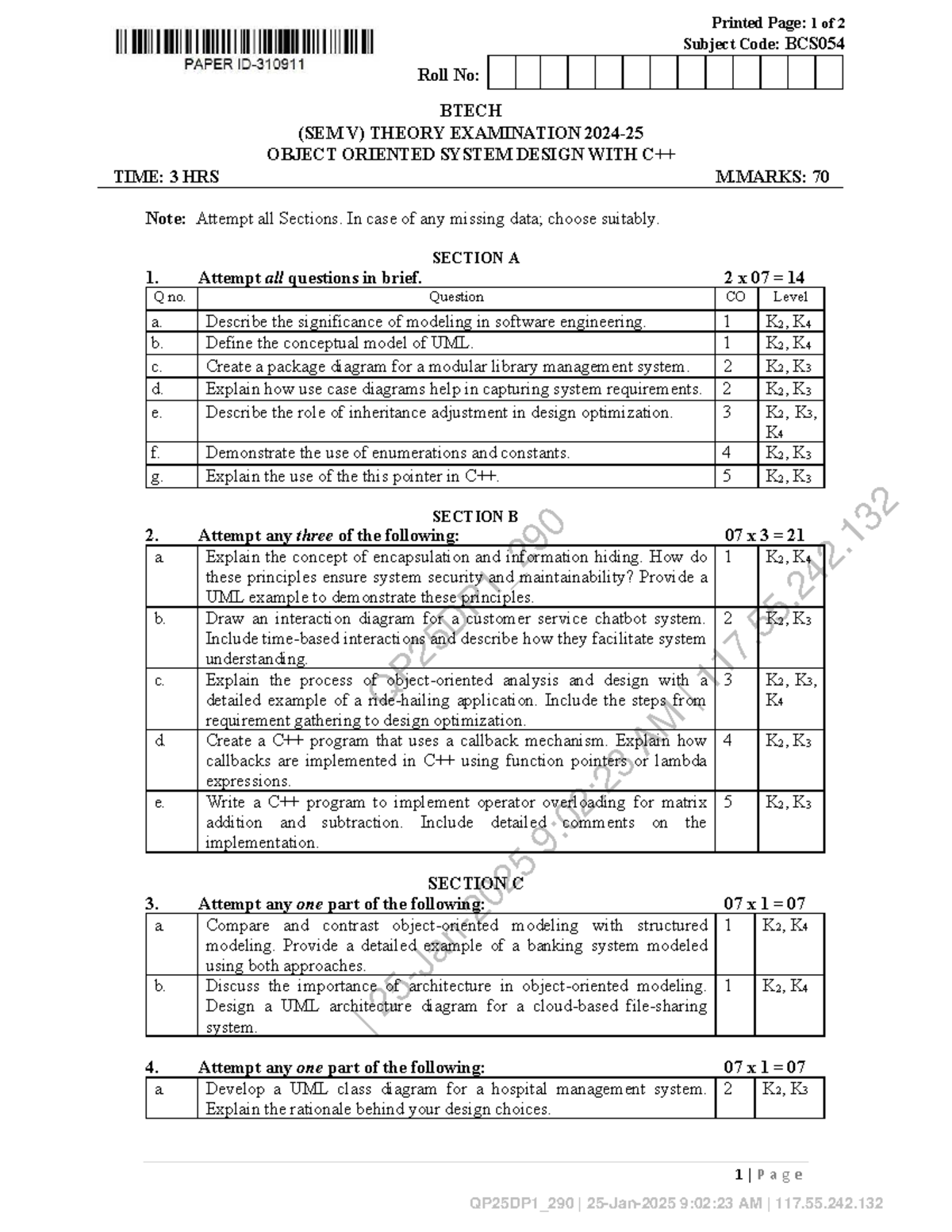 BCS054 Final Exam: Object Oriented System Design Overview - Studocu