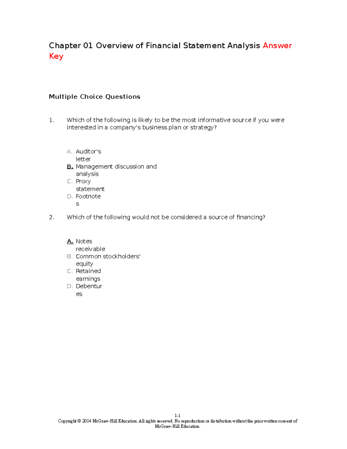 TB Chapter 001 - Test Bank for Financial Statement Analysis - Studocu