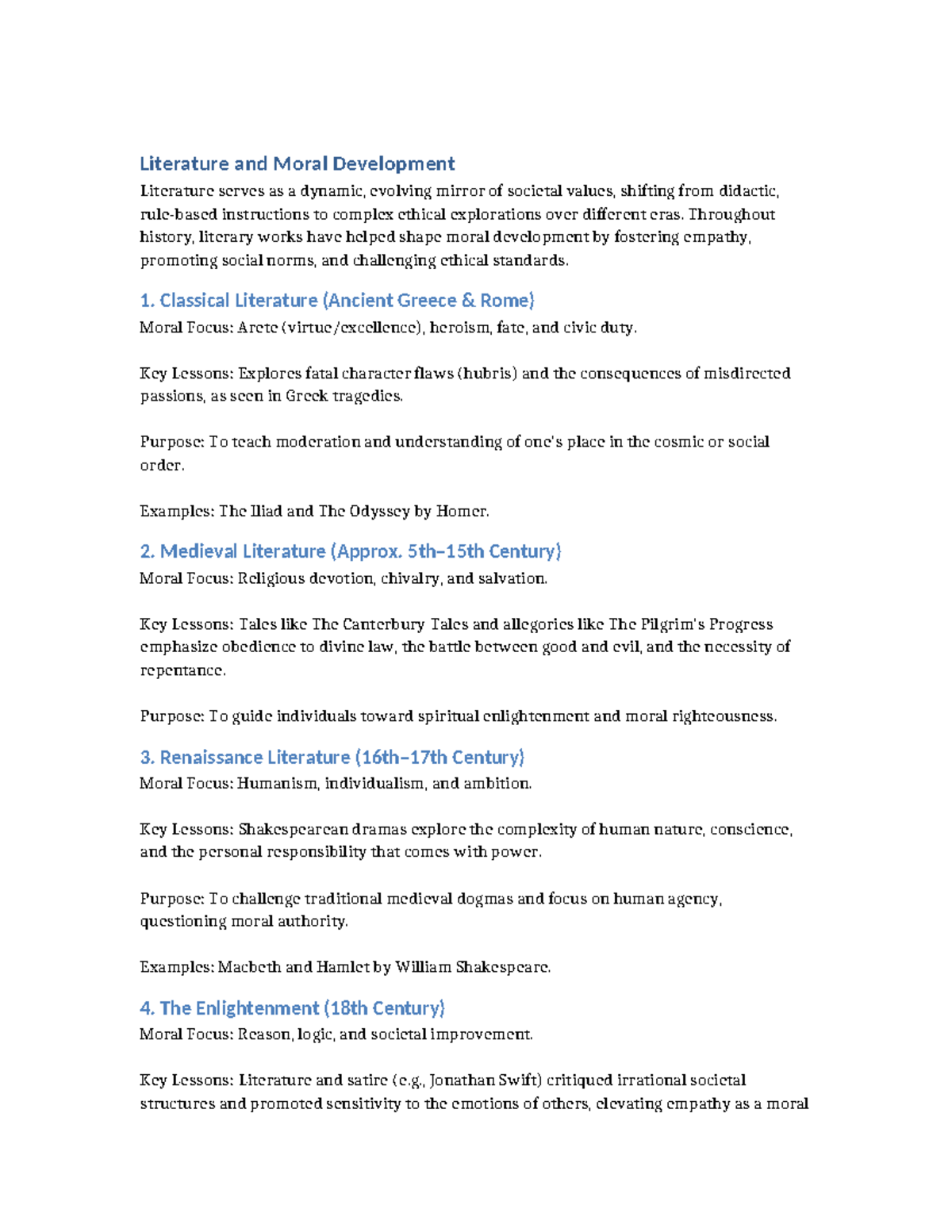 Literature and Moral Development: A Historical Perspective on Ethics ...