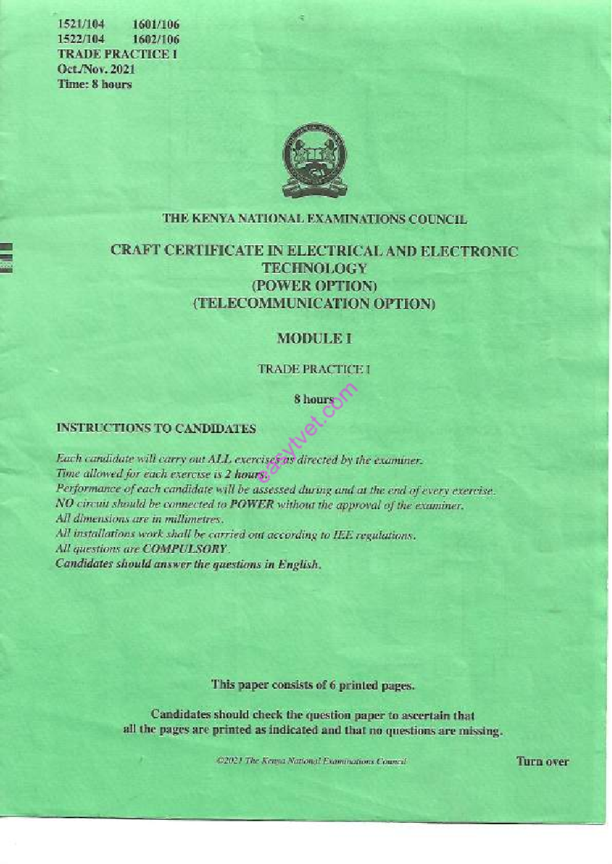 TRADE PRACTICE I 2021 - Electrical Engineering Exam Instructions - Studocu