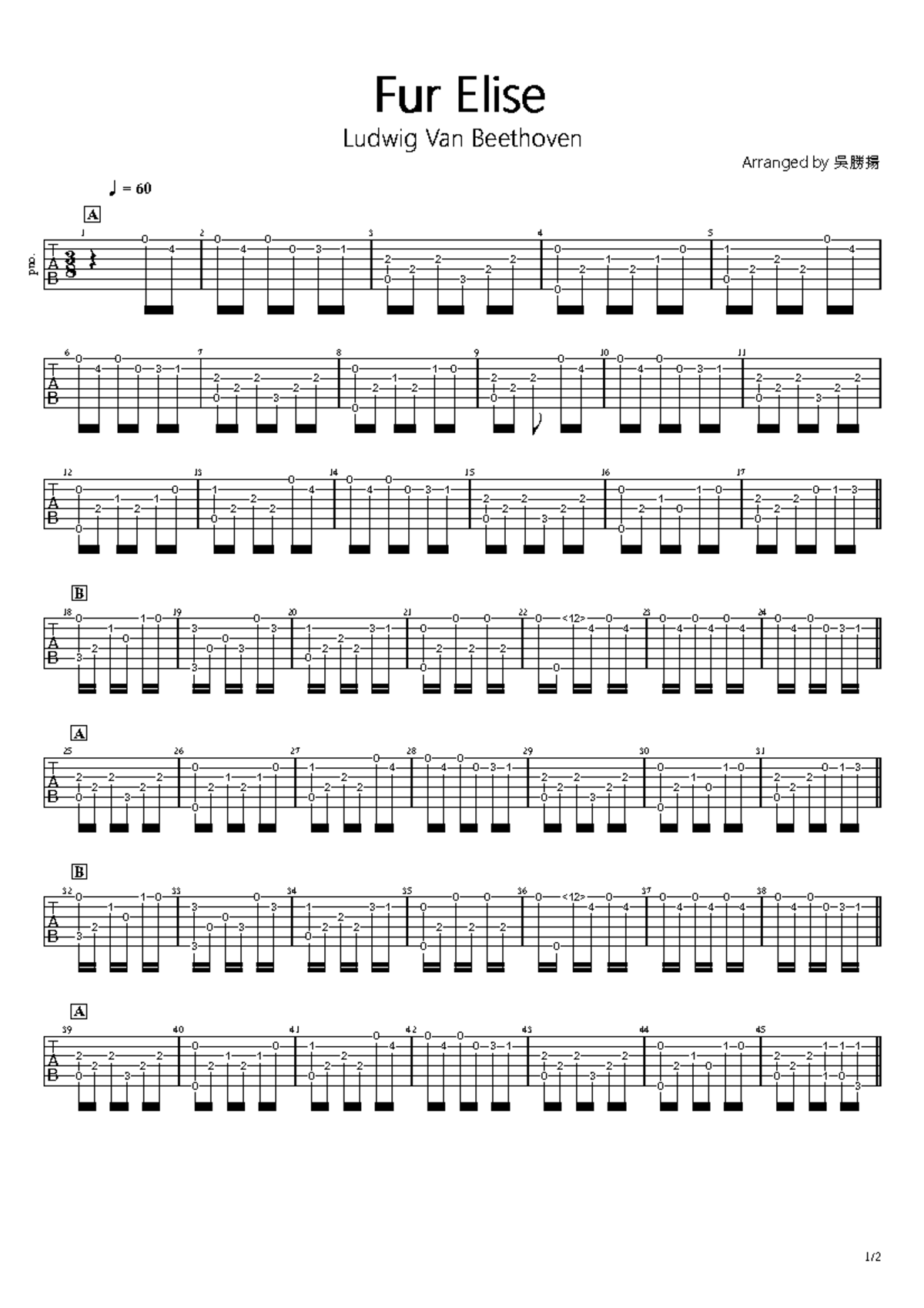 Beethoven - Fur Elise Sheet Music Arrangement for Piano - Studocu