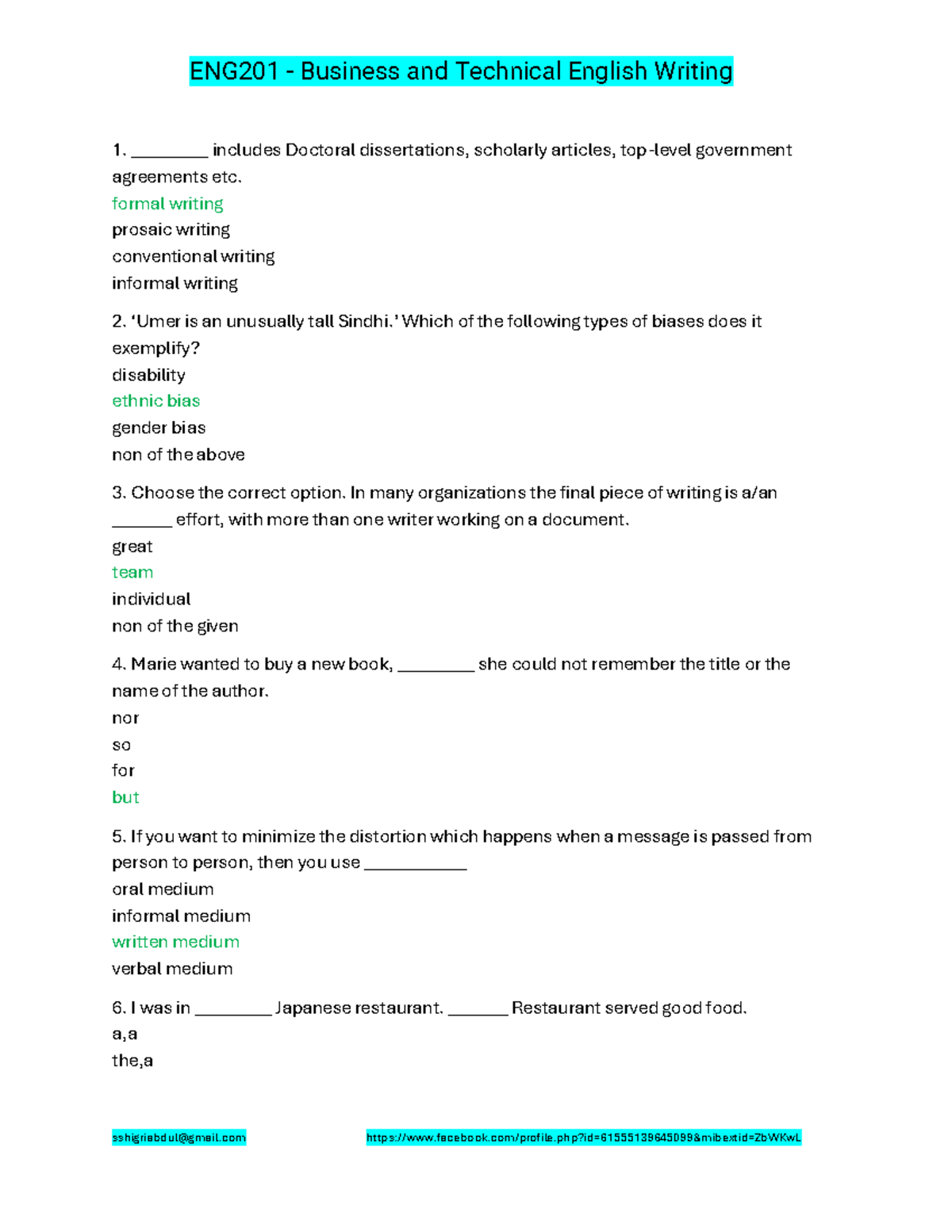 ENG-201 Current MCQs - ENG201 - Business and Technical English Writing ... ENG-201 Current MCQs - ENG201 - Business and Technical English Writing ...