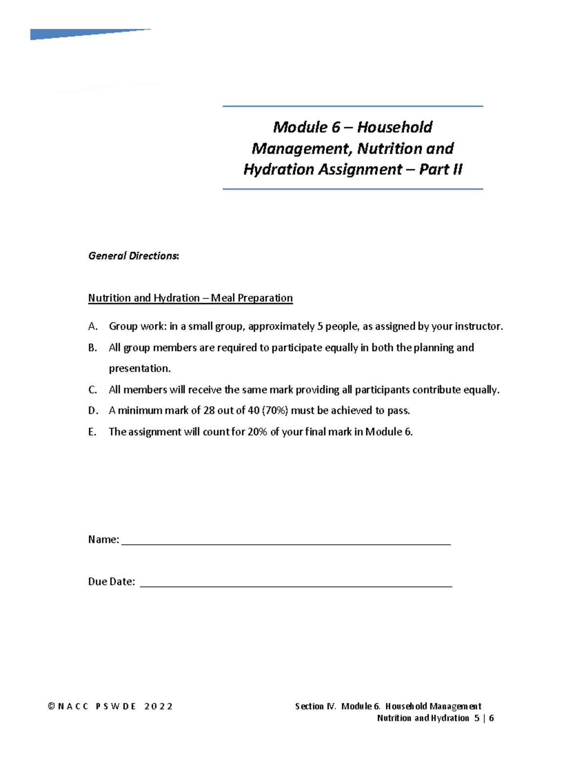 Module 6 Assignment: Nutrition & Hydration Meal Prep Guidelines - Studocu
